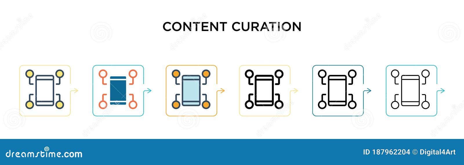 Content Curation Vector Icon in 6 Different Modern Styles. Black, Two ...