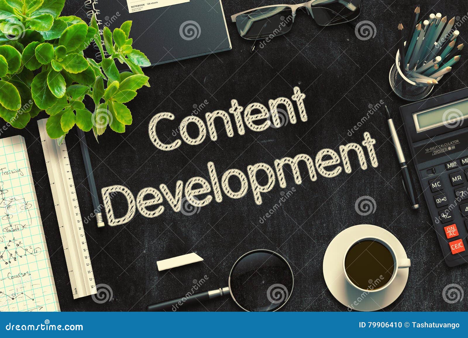 Content Development on Black Chalkboard. 3D Rendering. Stock Photo ...