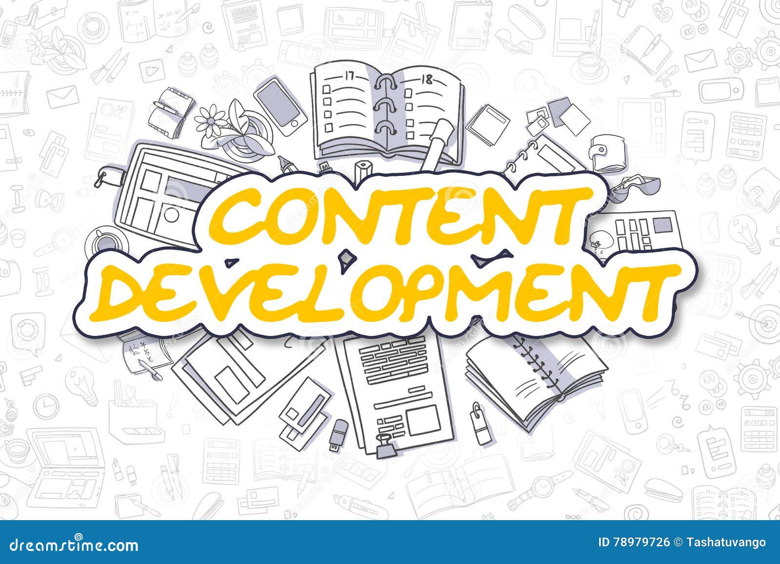 Content Development - Doodle Yellow Text. Business Concept. Stock ...