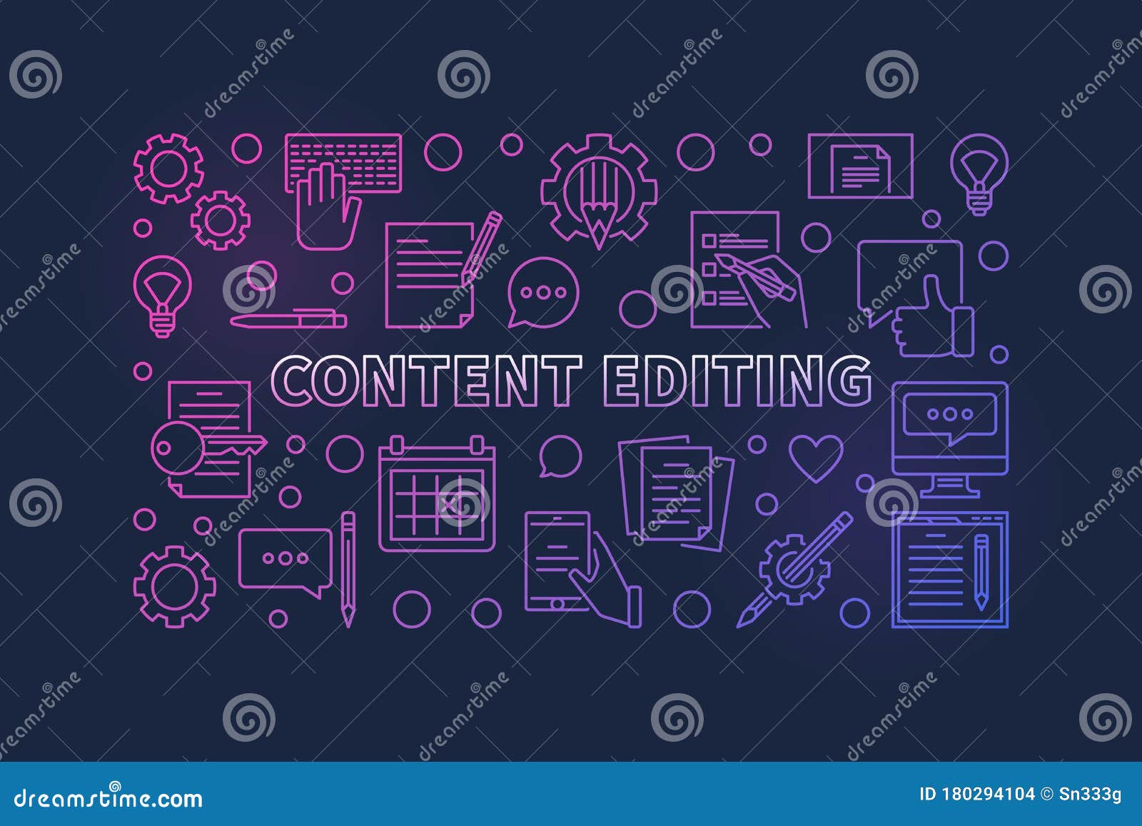 Content Editing Vector Colorful Outline Horizontal Banner Stock Vector ...
