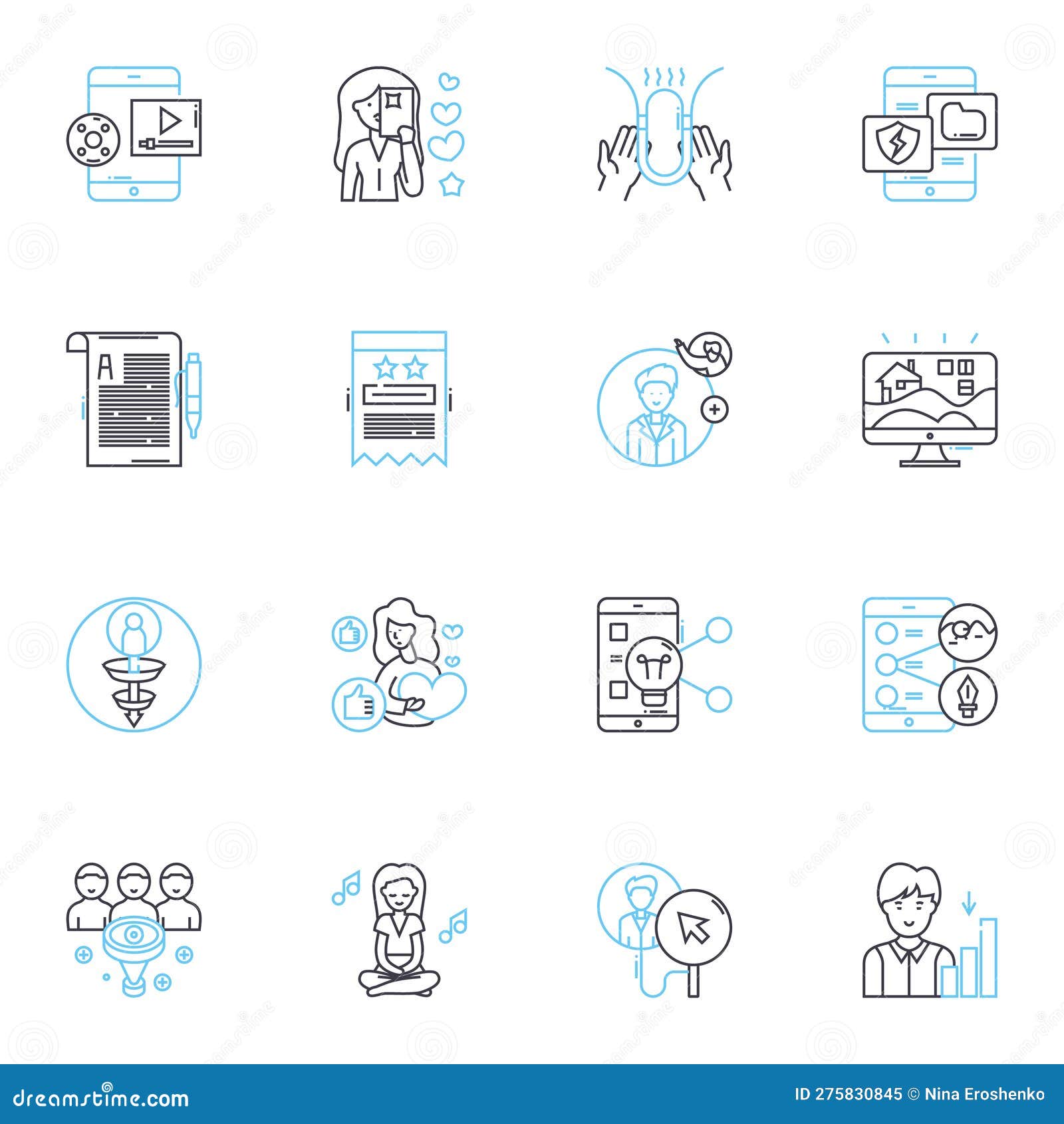 Content Experience Linear Icons Set. Engagement, Storytelling ...