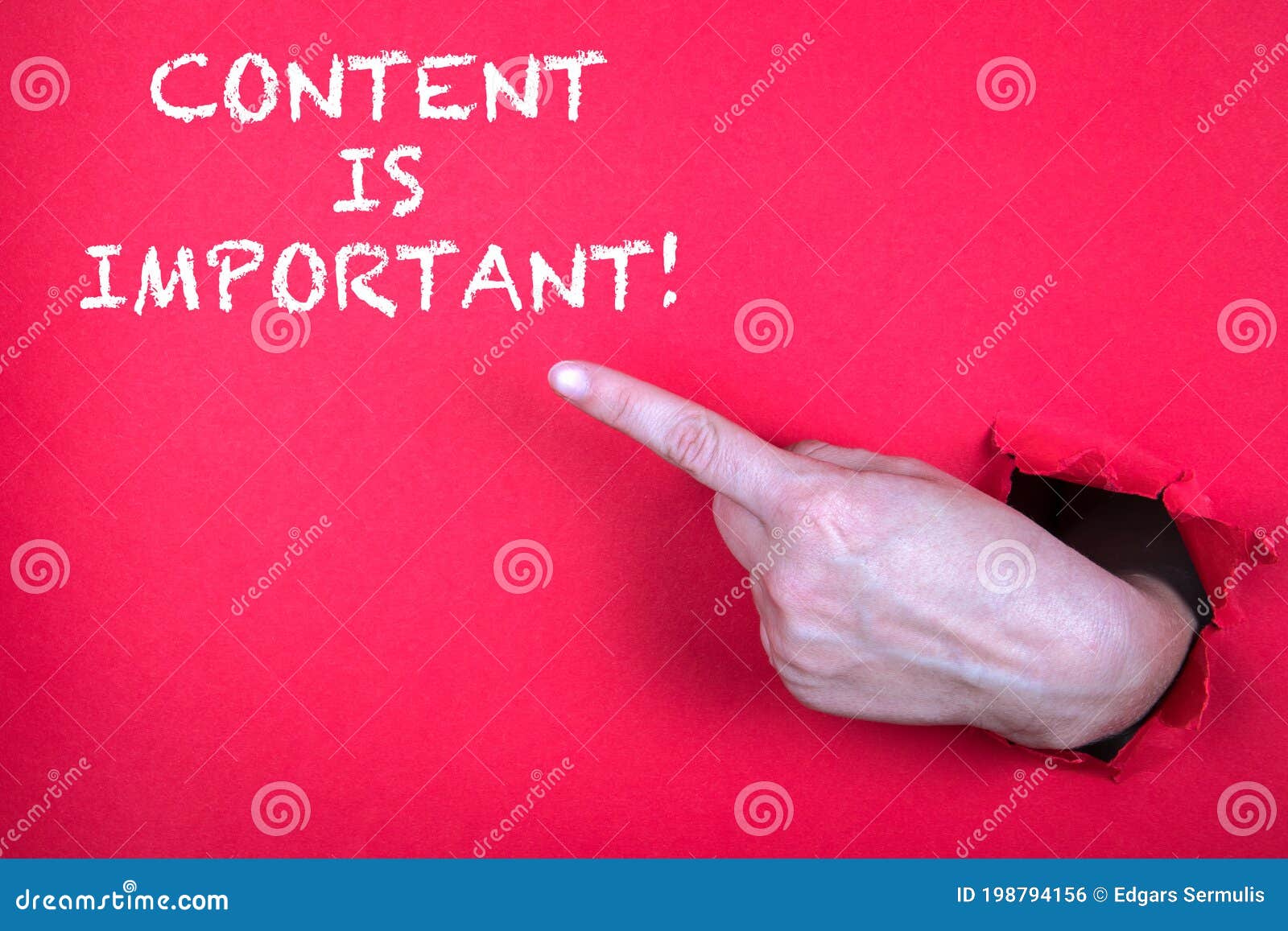 CONTENT is IMPORTANT. Hand Finger Pointing on Red Background Stock ...