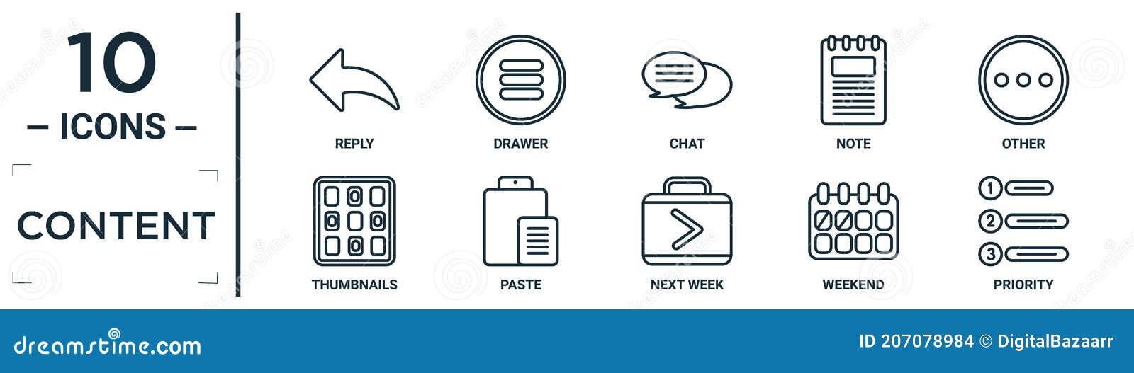 Content Linear Icon Set. Includes Thin Line Reply, Chat, Other, Paste ...