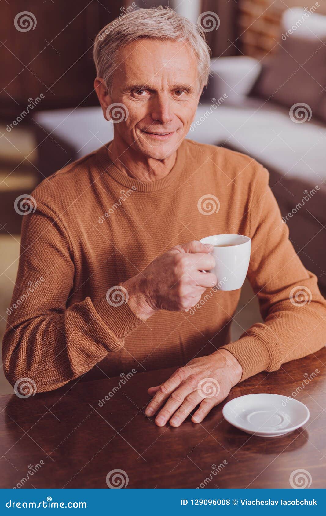 Content Man Having Tea an Relaxing Stock Photo - Image of elderly ...