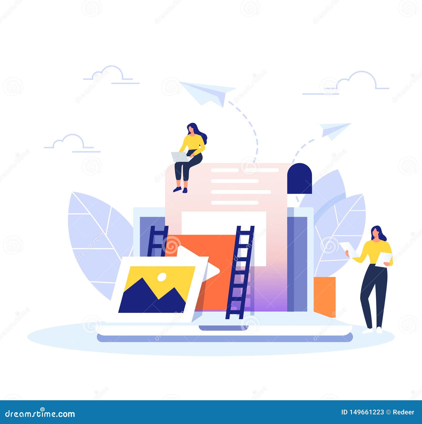 Content Management Concept in Flat Design. Creating, Marketing and ...