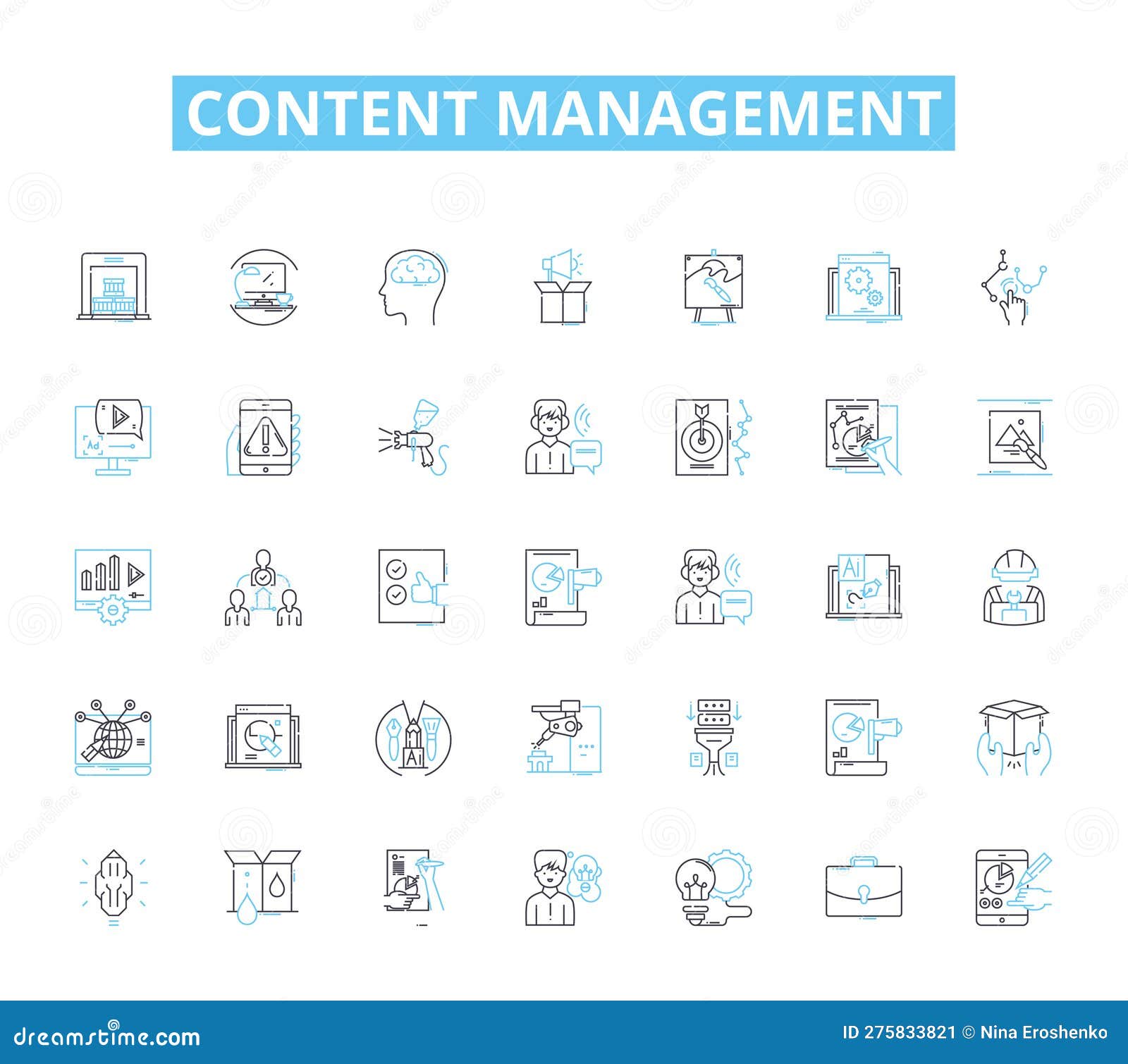 Content Management Linear Icons Set. Organization, Collaboration ...