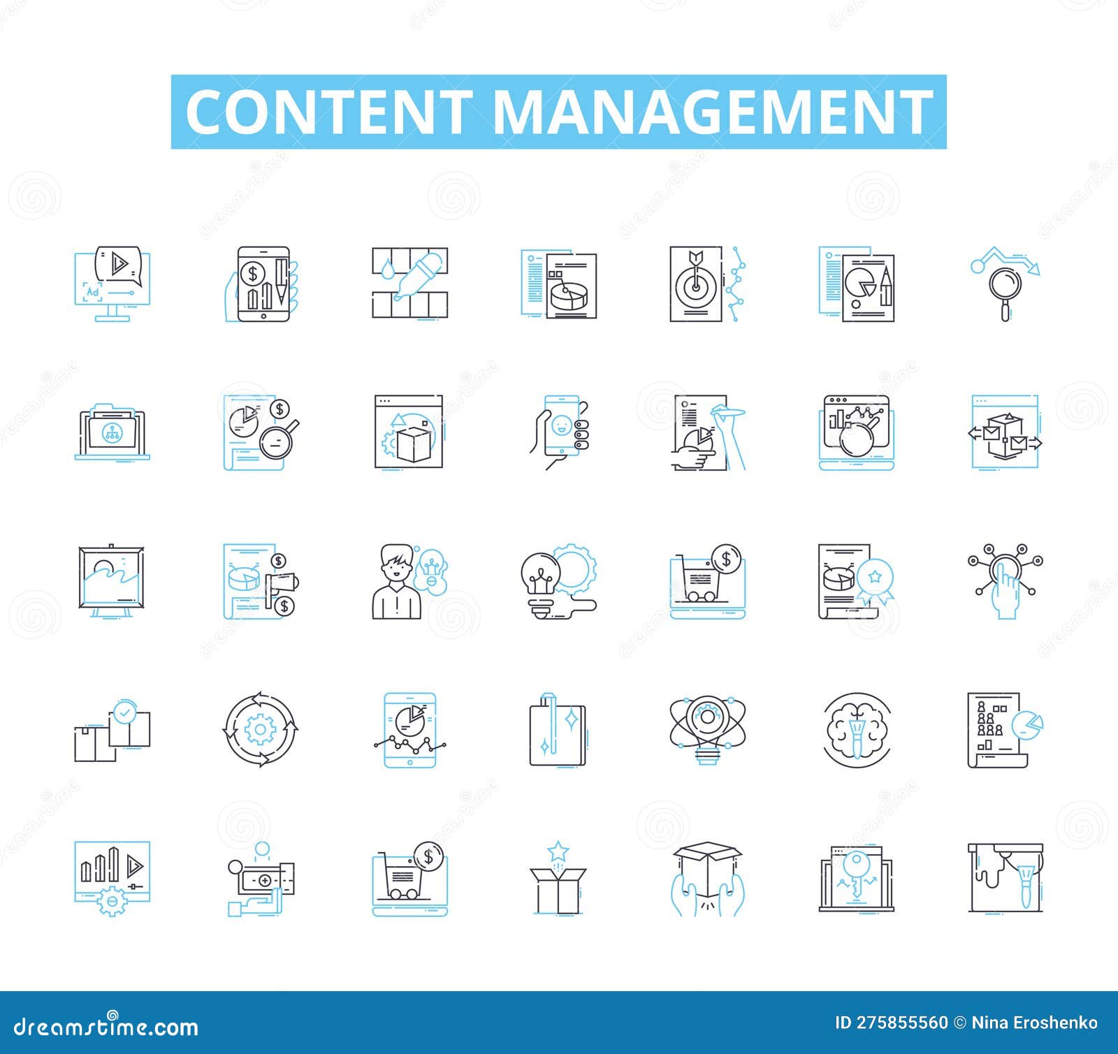 Content Management Linear Icons Set. Organization, Collaboration ...