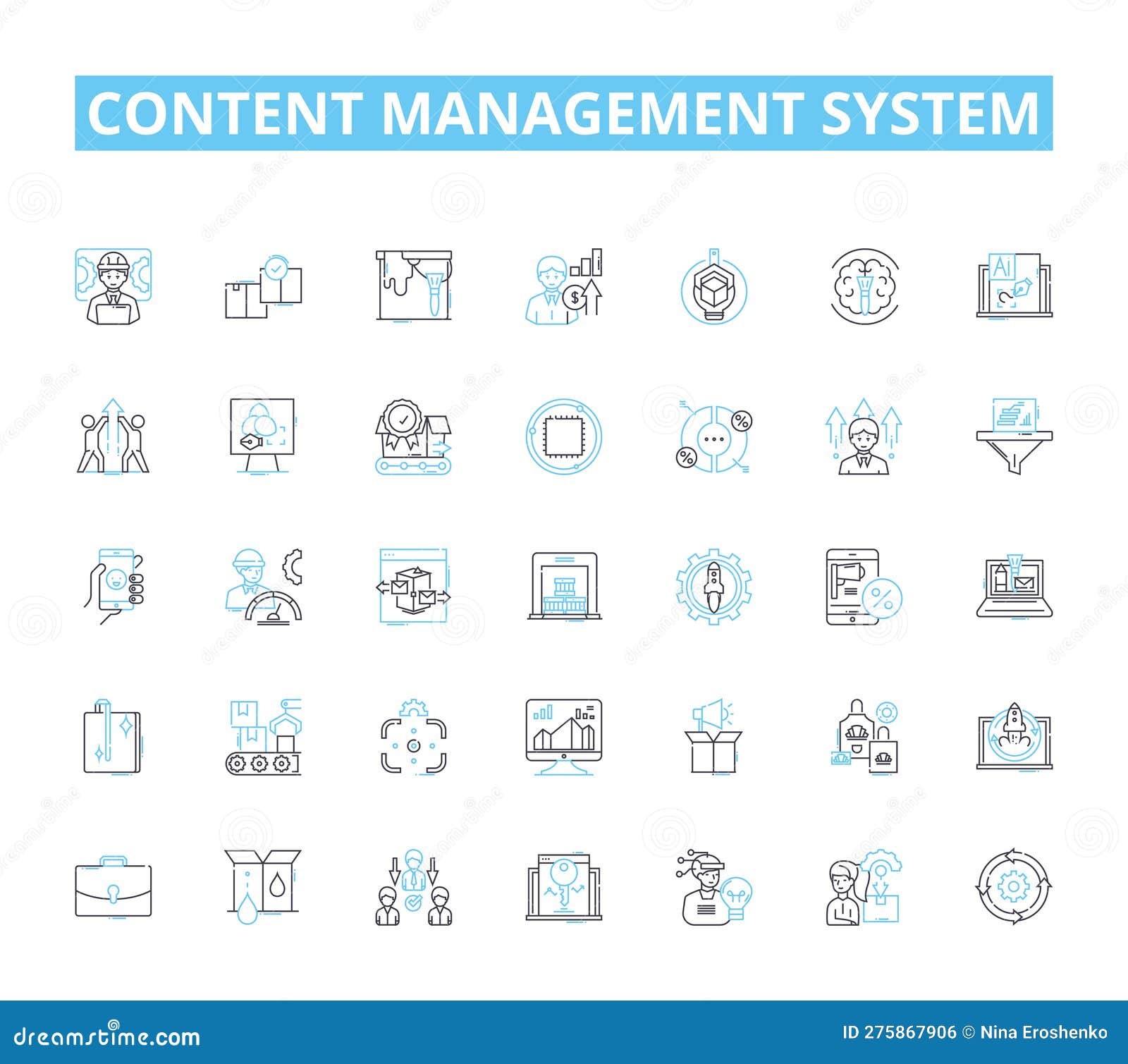 Content Management System Linear Icons Set. Database, Interface, Template, Plugins, Widgets ...