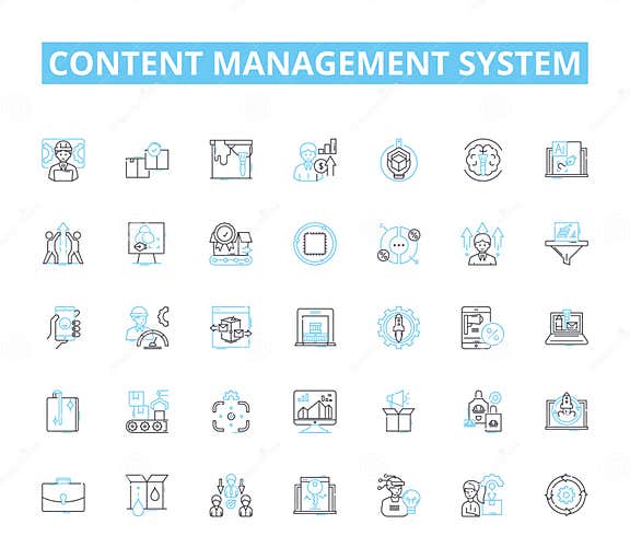 Content Management System Linear Icons Set. Database, Interface, Template, Plugins, Widgets ...