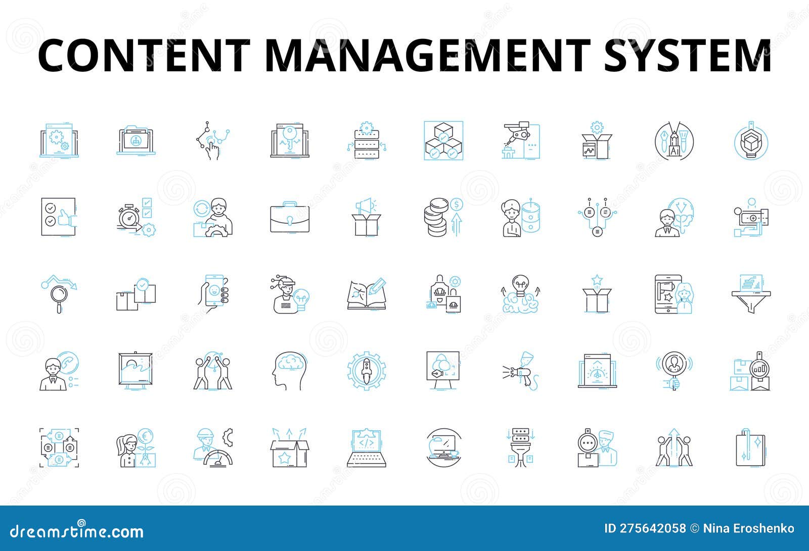 Content Management System Linear Icons Set. Database, Interface, Template, Plugins, Widgets ...