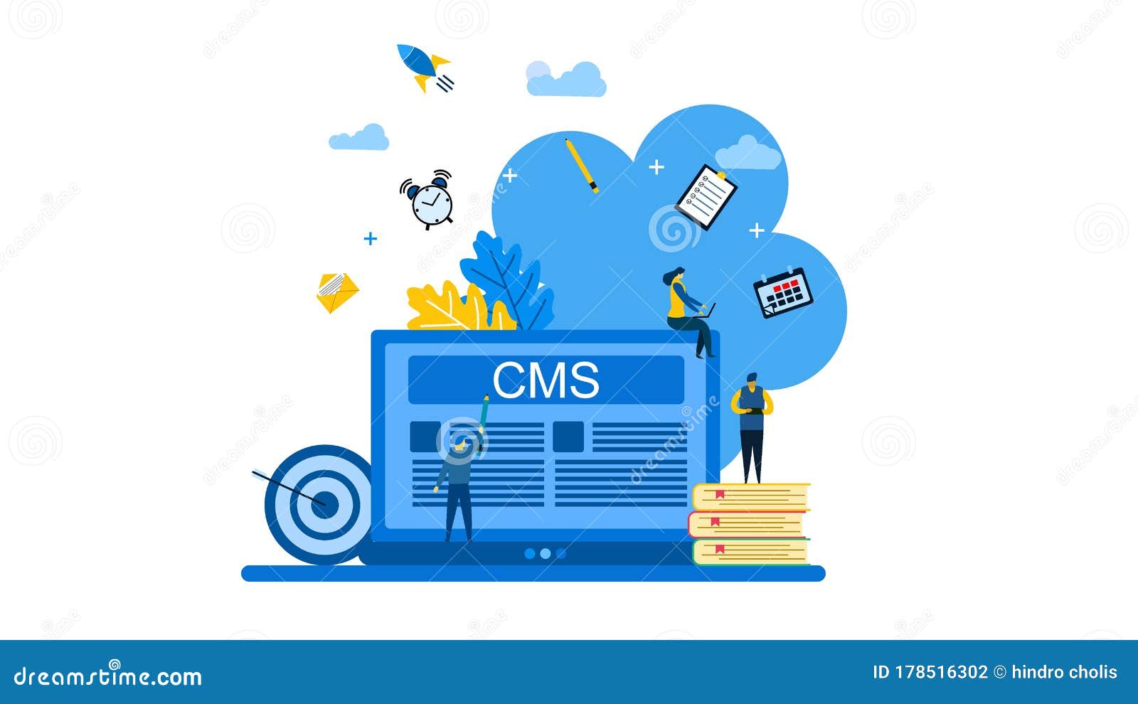 Content Management System with Tiny People Character Concept Stock ...