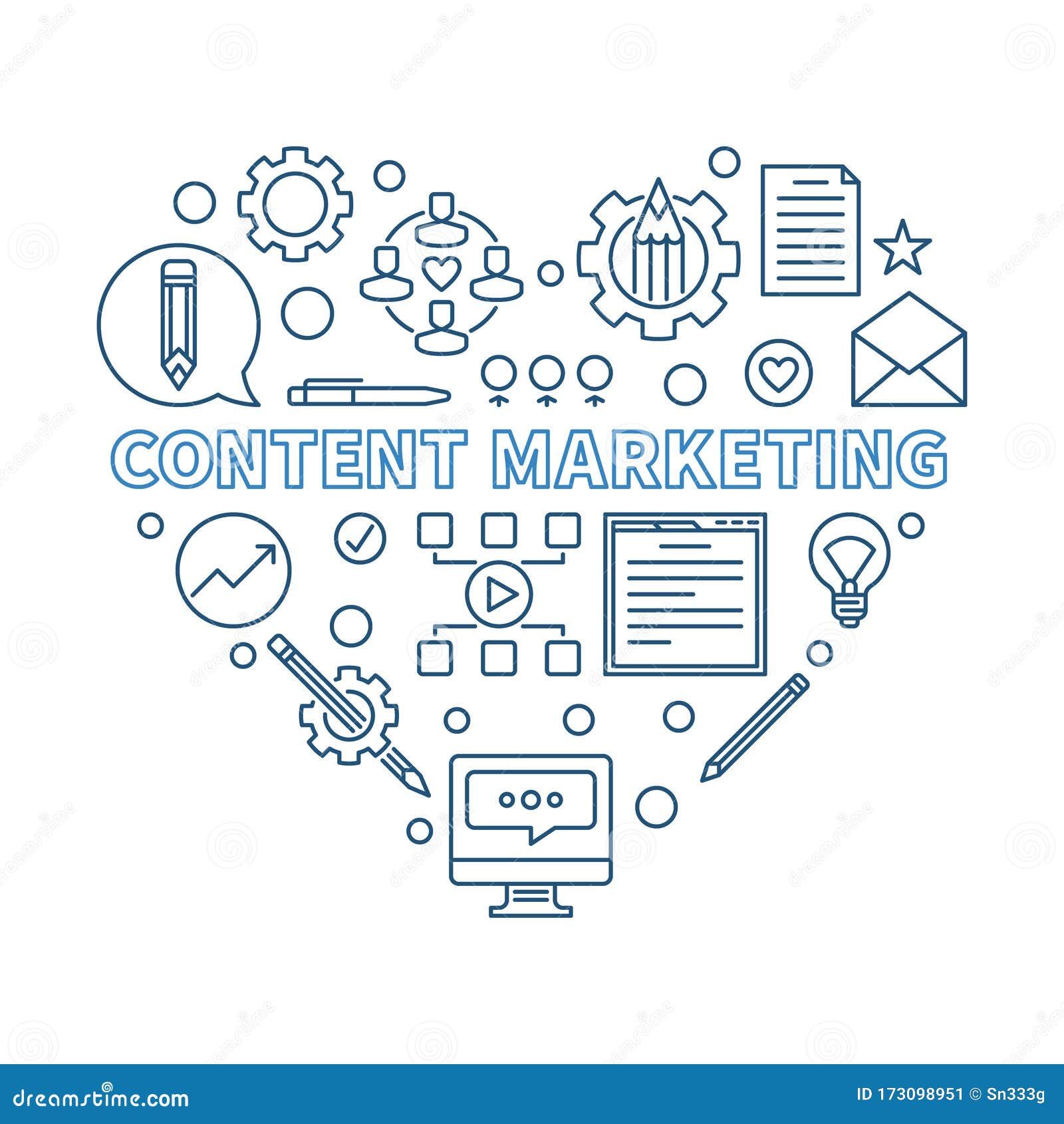 Content Marketing Heart Vector Blue Thin Line Illustration Stock Vector ...