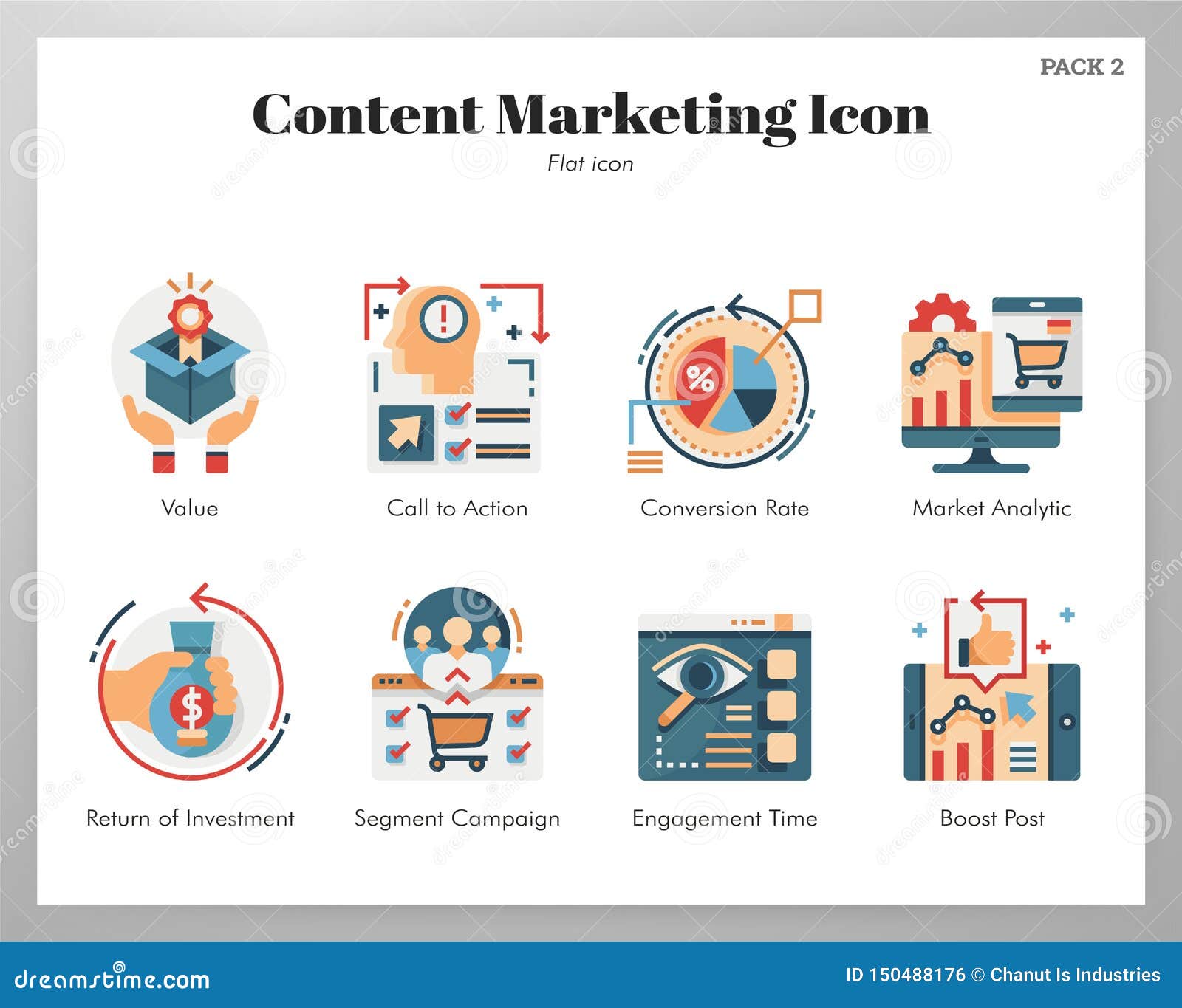 Content Marketing Icons Flat Pack Stock Vector - Illustration of ...