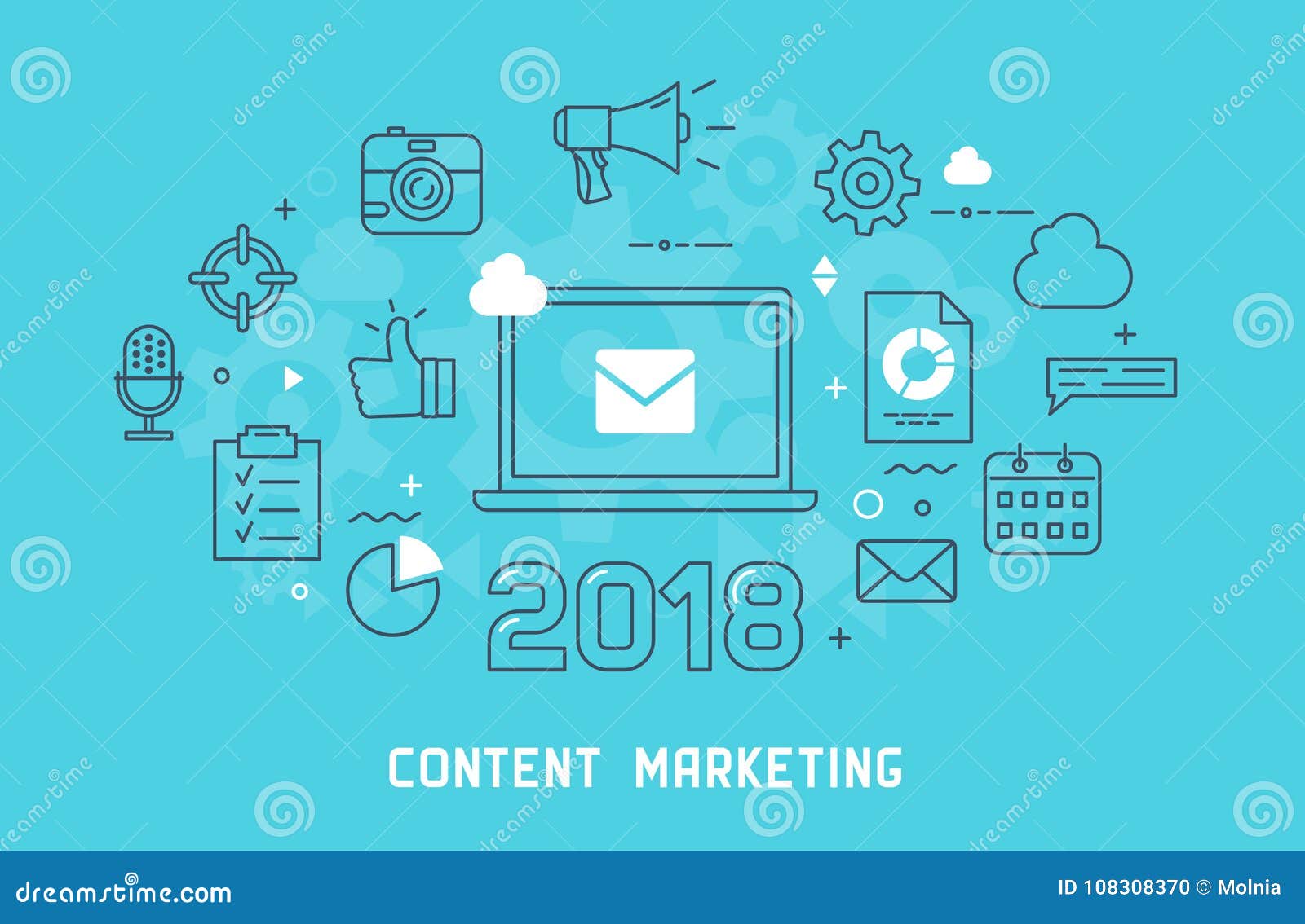 Content Marketing Thin Line Illustration Stock Vector - Illustration of ...