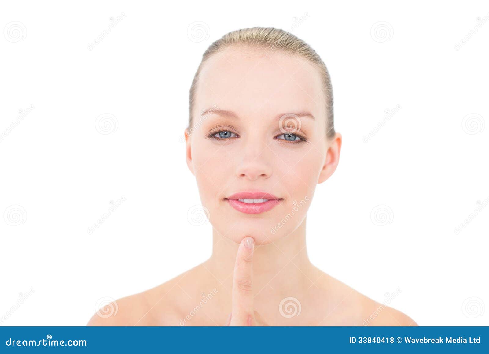 Content Pretty Blonde Model Touching Her Chin Stock Photo - Image of ...