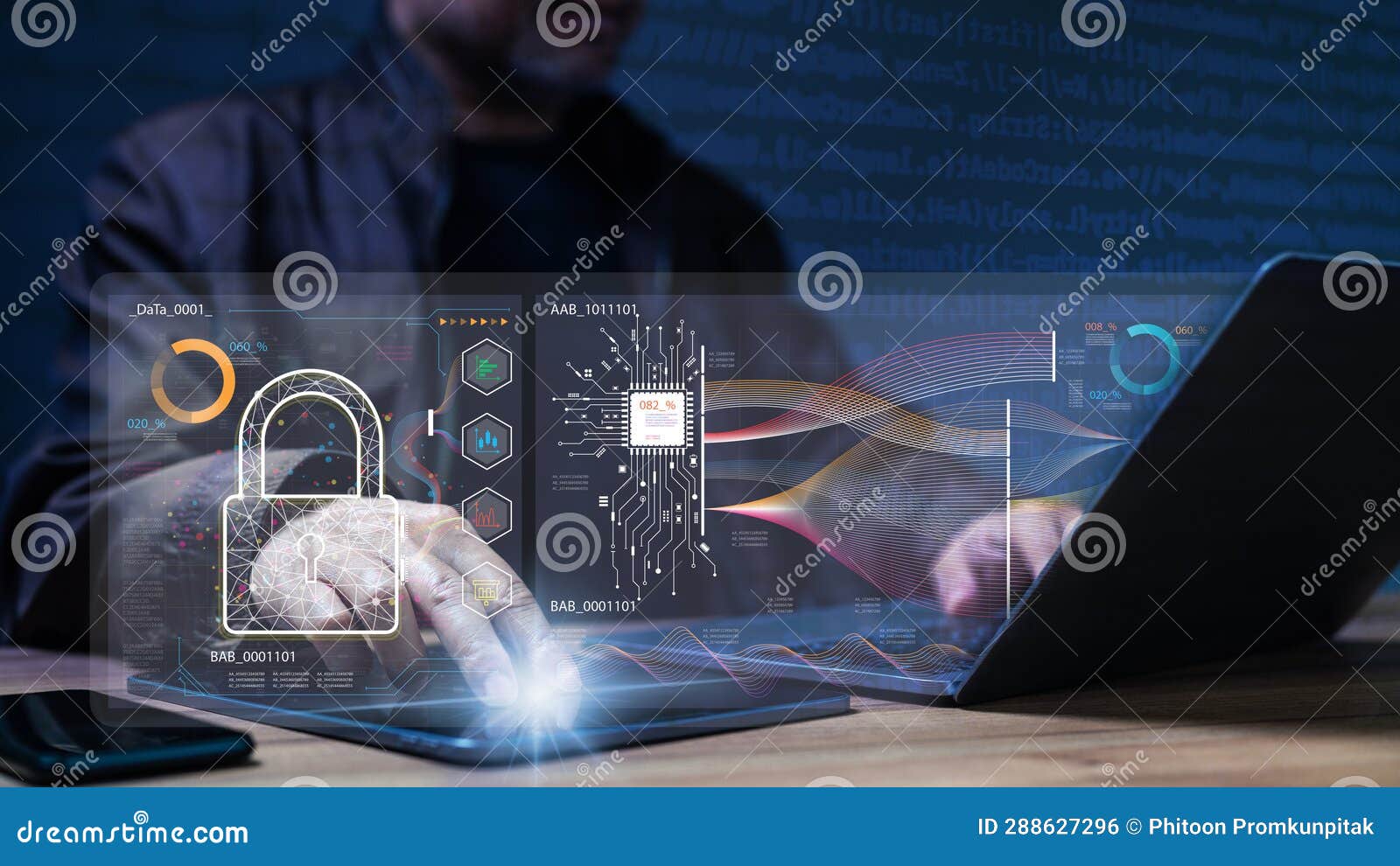 With A Content Smile, Man Sat At Office Desk, Engrossed In Programming ...