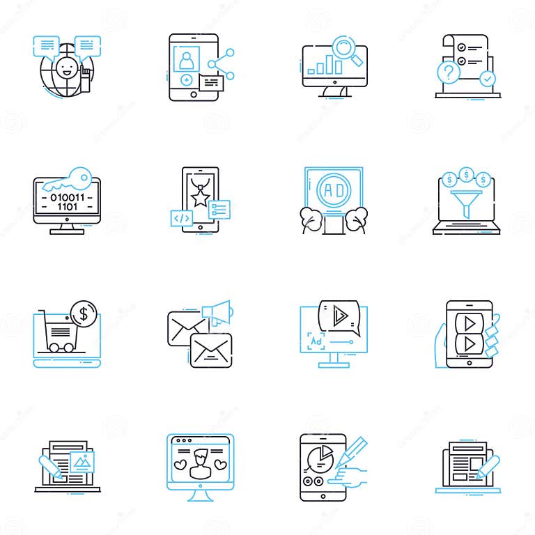 Content Strategy Linear Icons Set. Planning, Optimization, Analytics ...