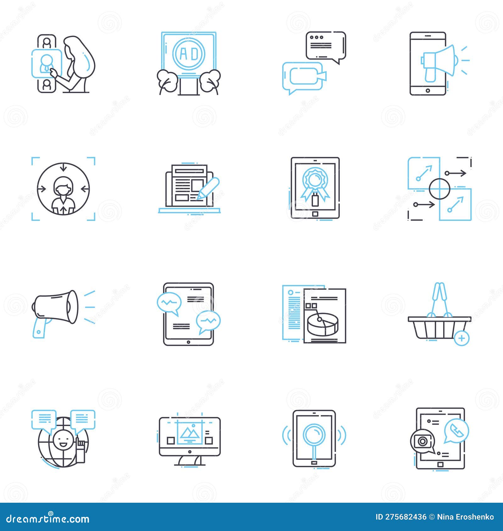 Content Strategy Linear Icons Set. Planning, Research, Audiences ...