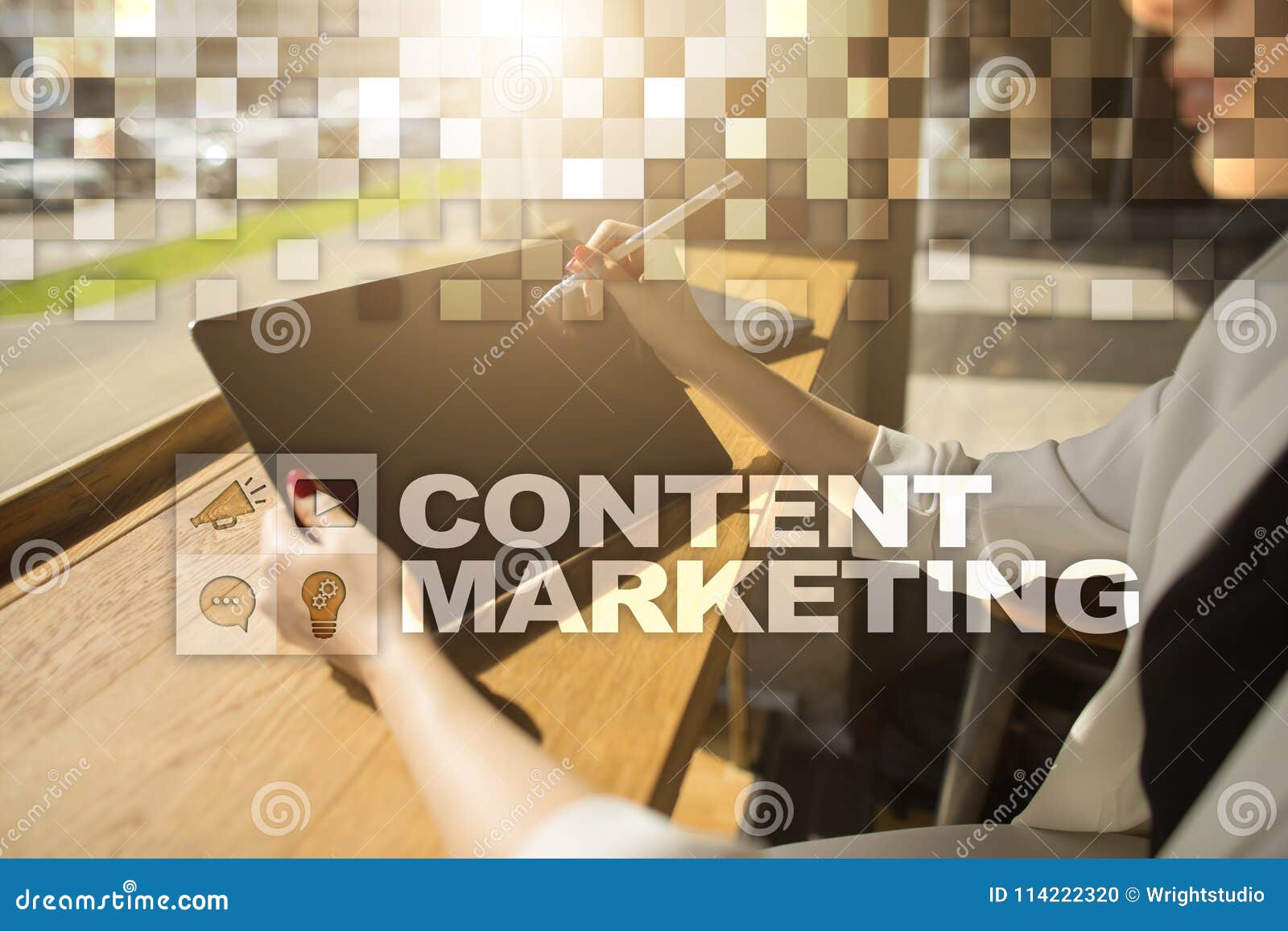 Content Text on Virtual Screen. Business Technology and Internet ...