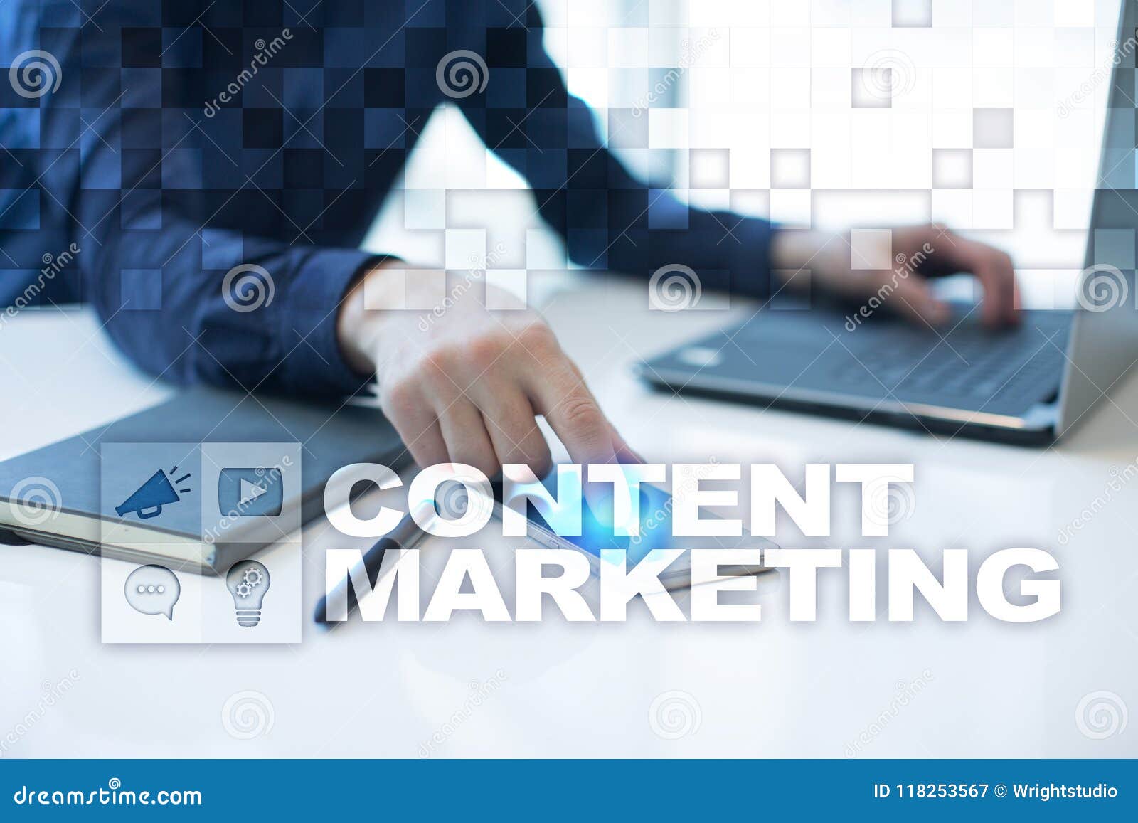 Content Text on Virtual Screen. Business Technology and Internet ...