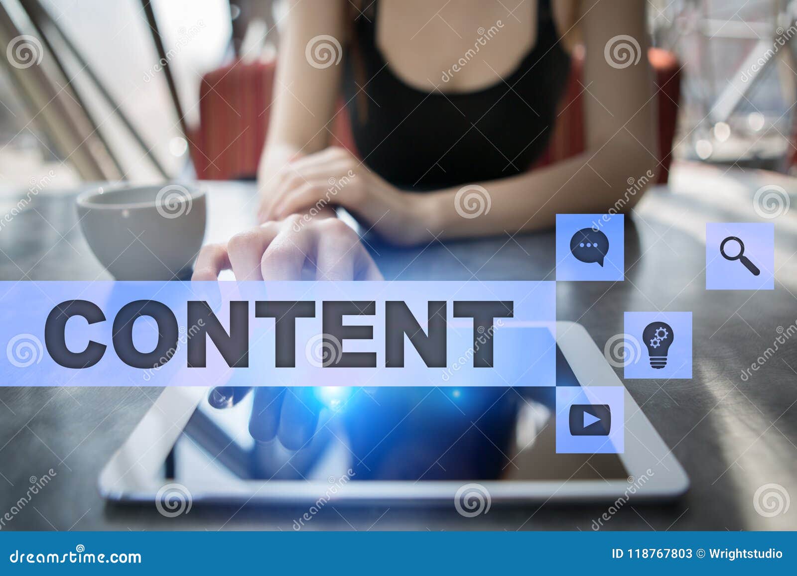 Content Text on Virtual Screen. Business Technology and Internet ...