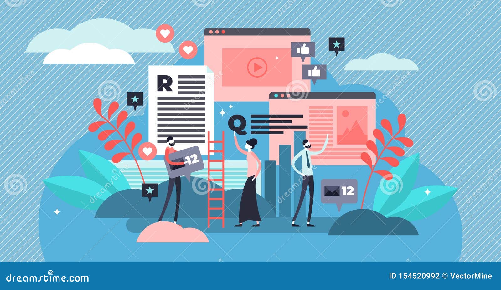 Web Content Vector Illustration Concept With Characters. Modern Flat ...