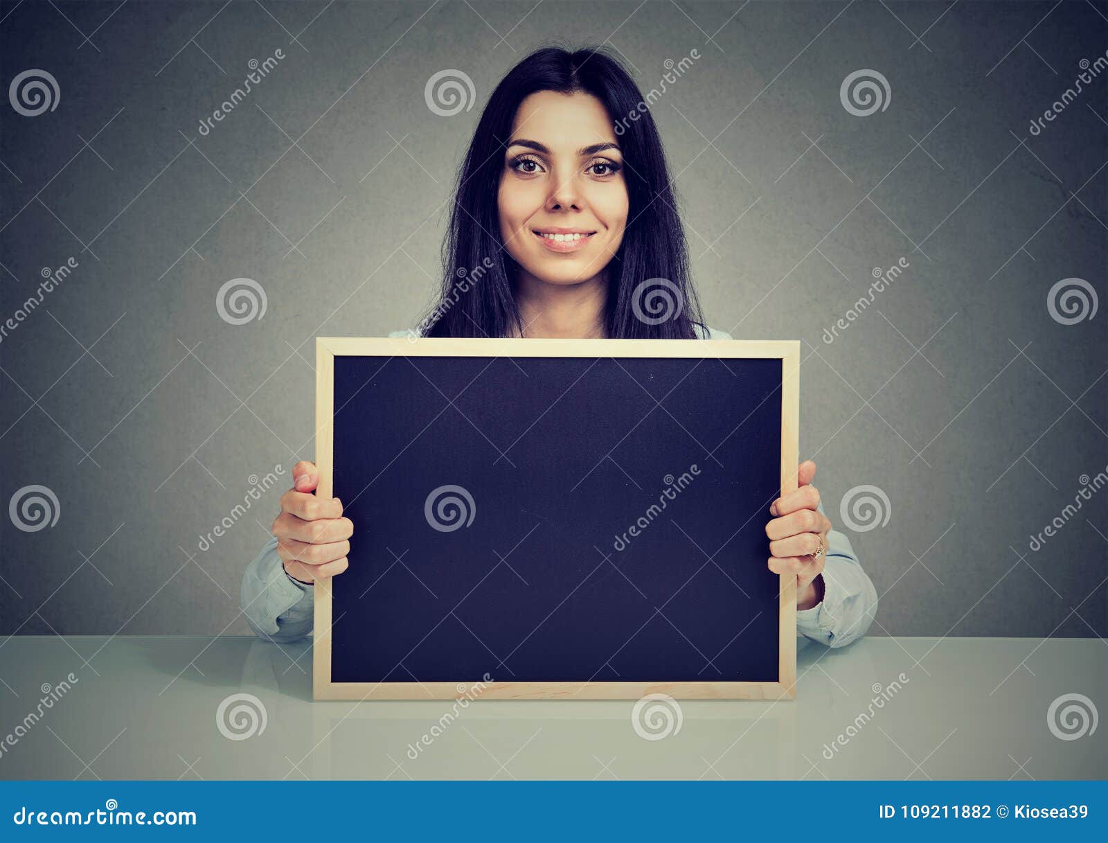 Content Woman Showing Blank Blackboard Stock Photo - Image of educate ...