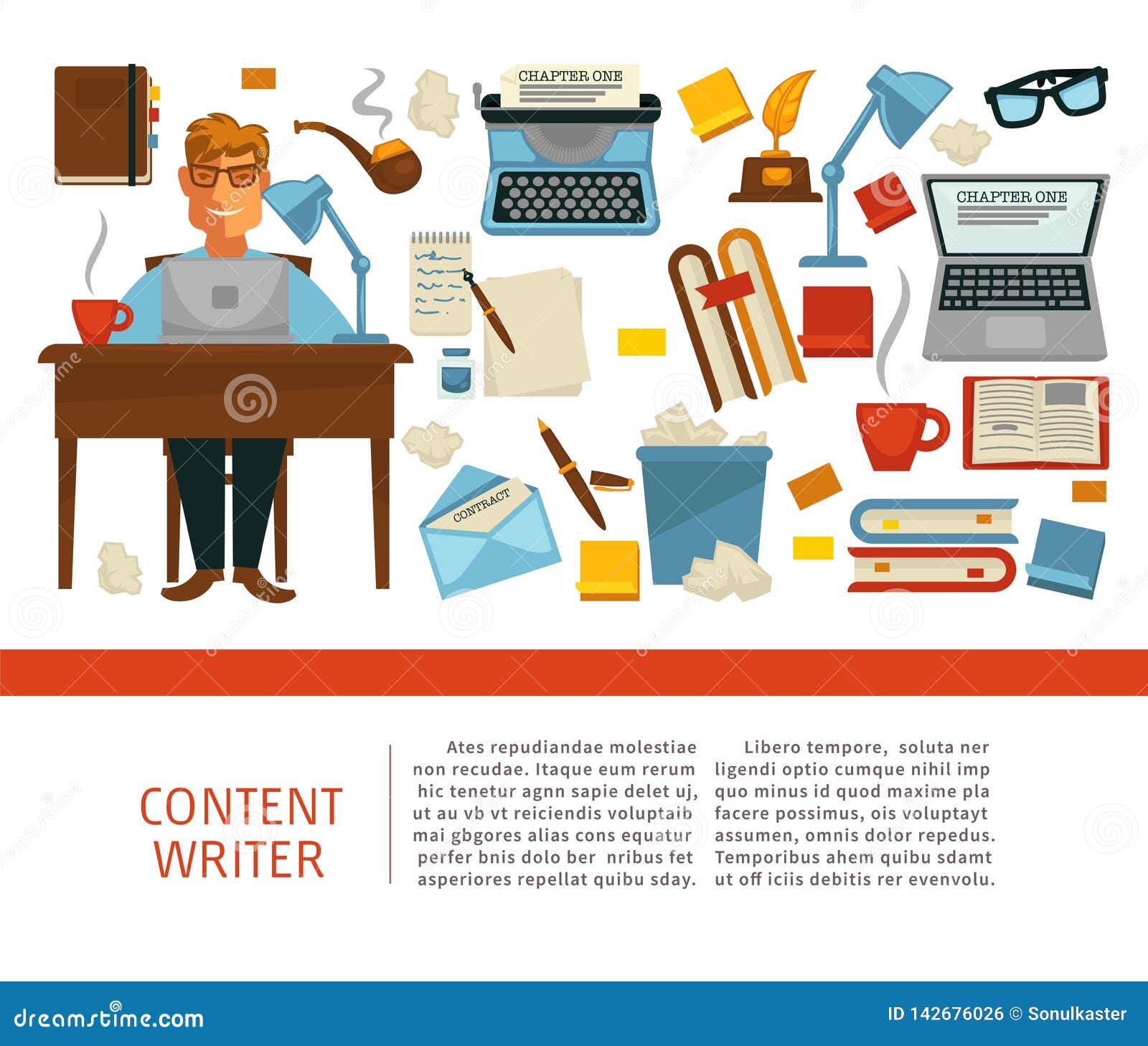 Content Writer Professional Sitting by Table with Laptop Stock Vector ...