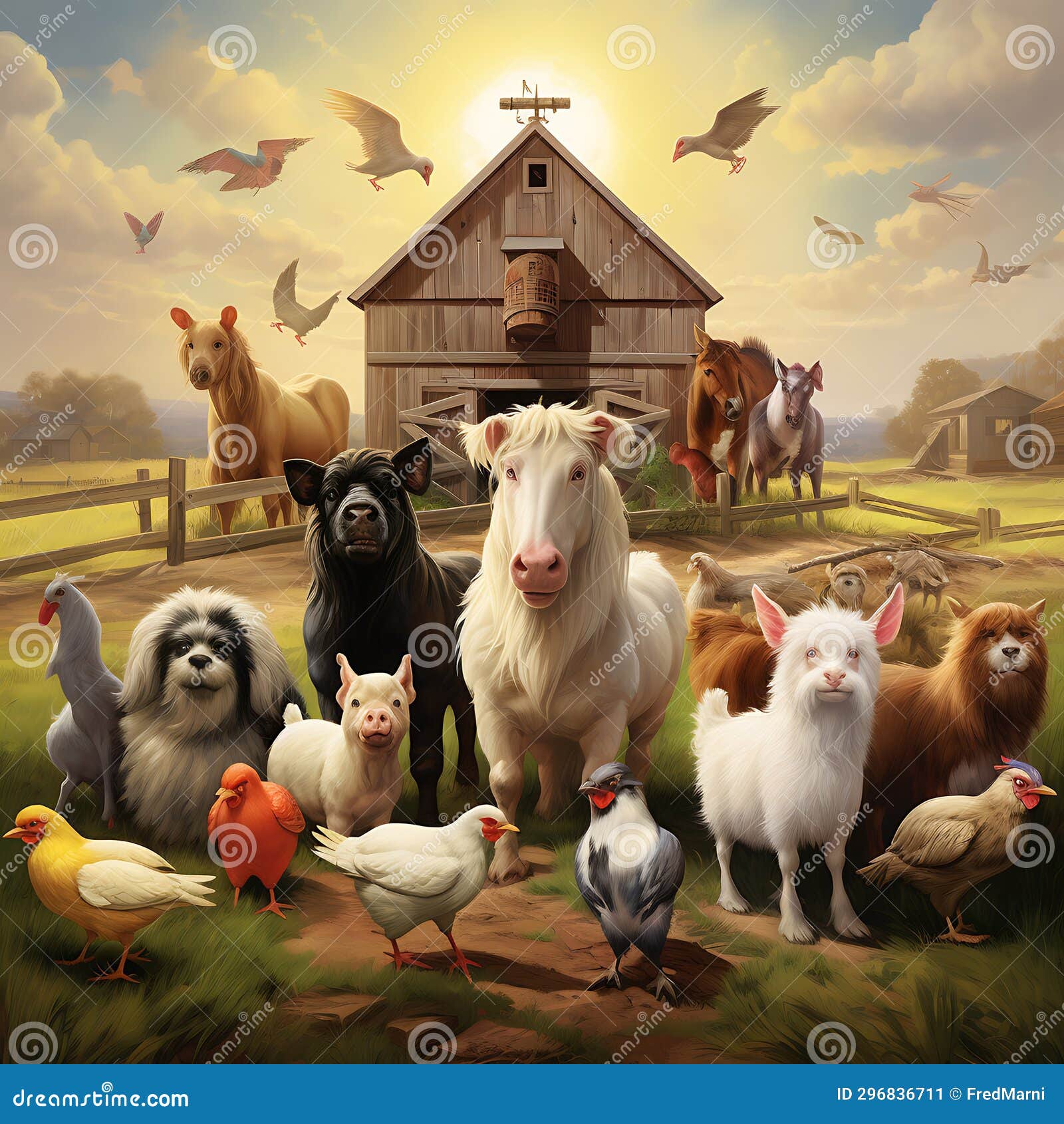 A Group of Animals in a Farm Stock Illustration - Illustration of ...