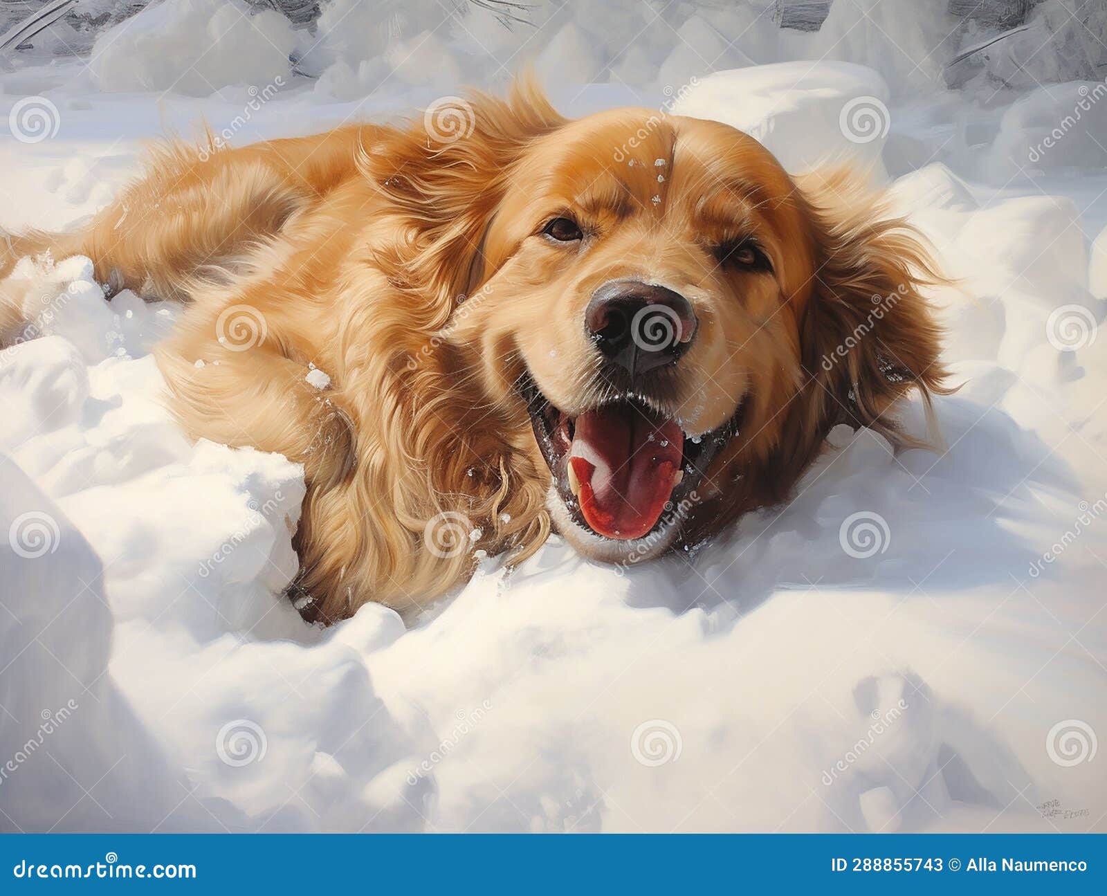 Contented Dog Playing in the Snow Stock Illustration - Illustration of ...