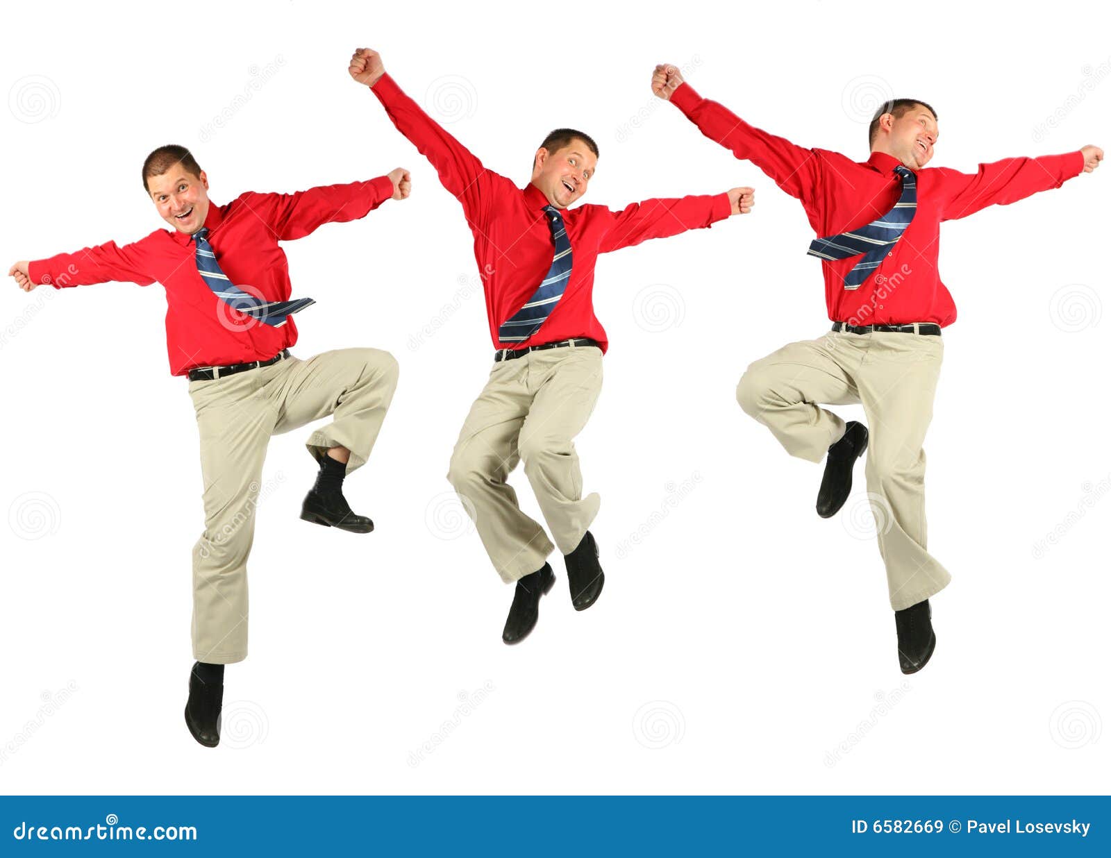 Contented Dynamic Jumping Businessman in Red Shirt Stock Image - Image ...
