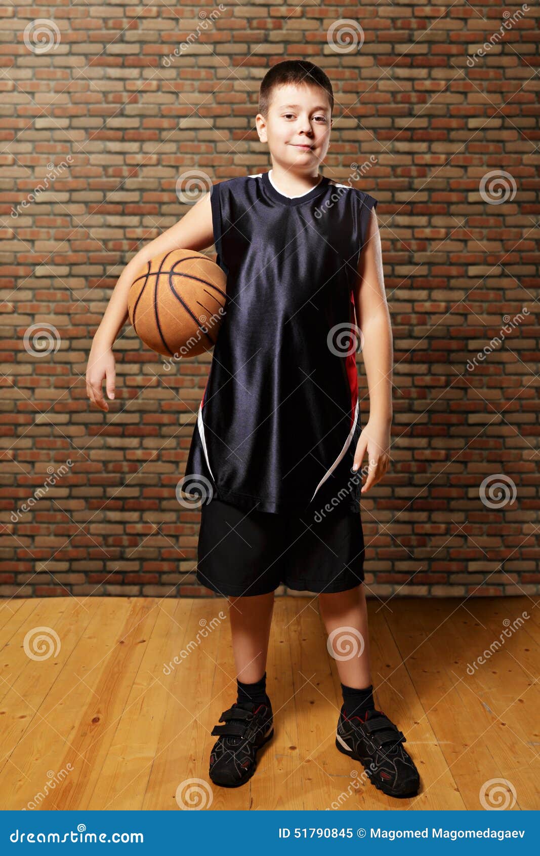 Contented Kid with Basketball Stock Image - Image of active, game: 51790845