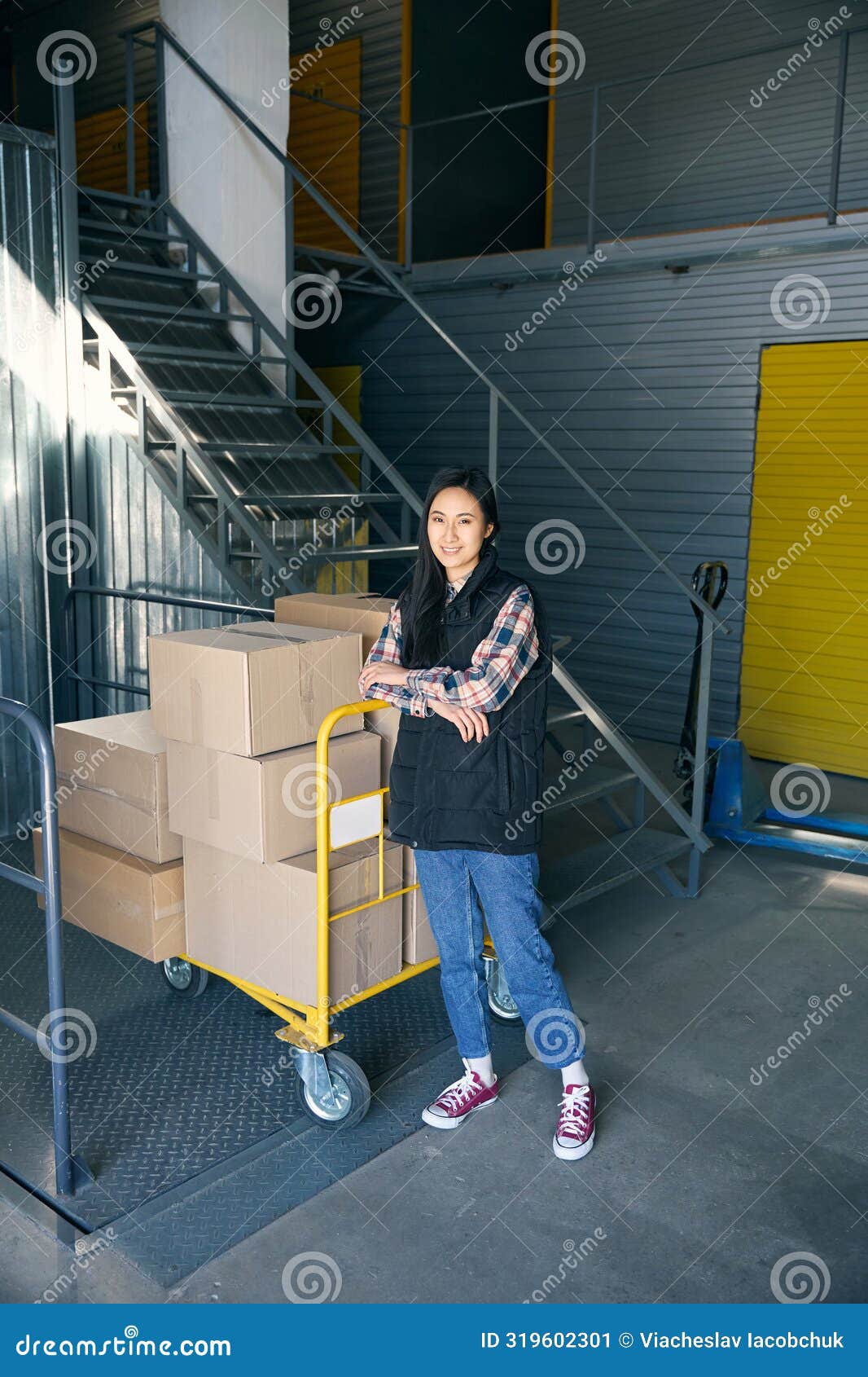 Contented Warehouse Loader Posing for Camera during Cargo Unloading ...