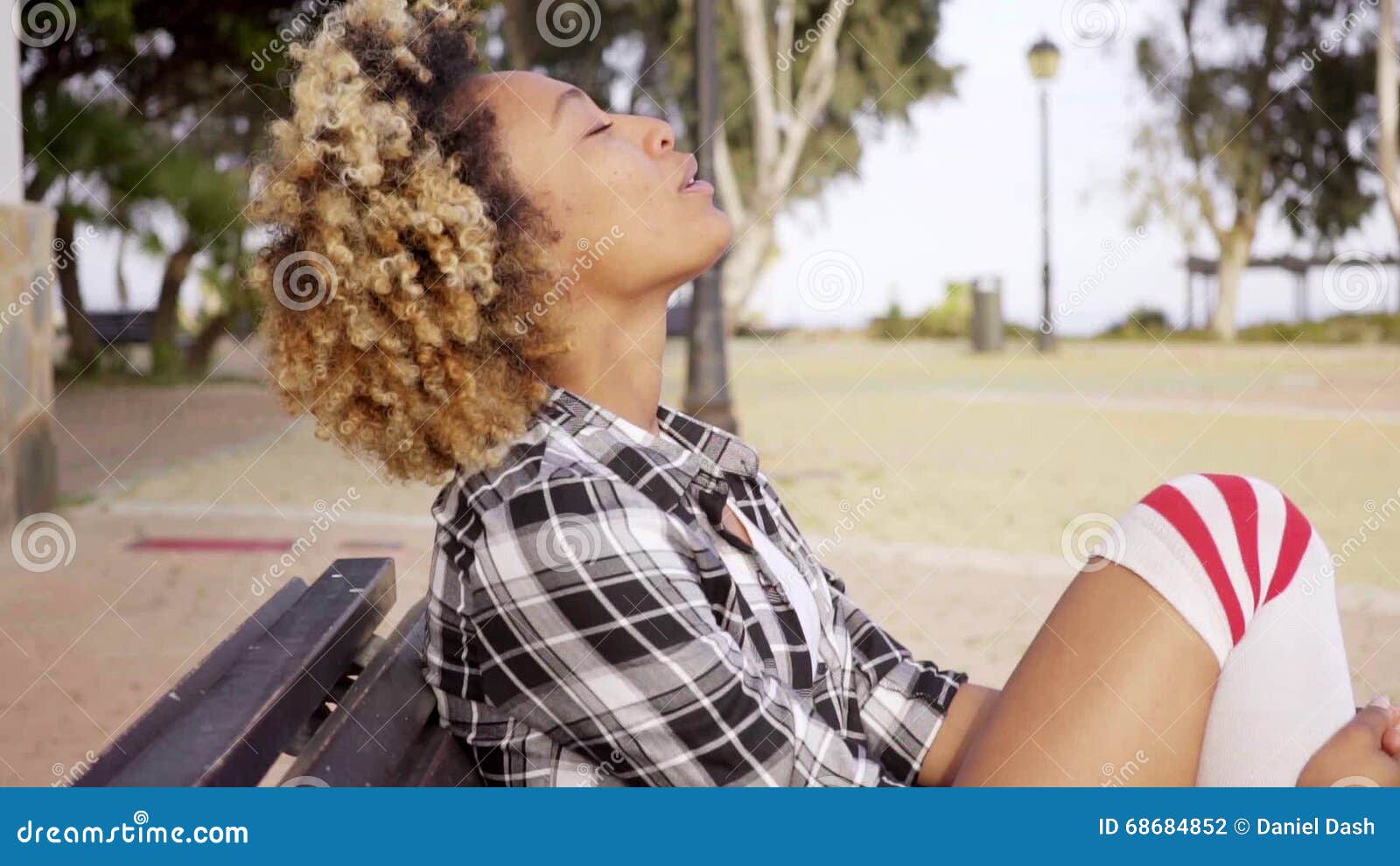 Contented Woman with Eyes Closed at Park Stock Footage - Video of socks ...