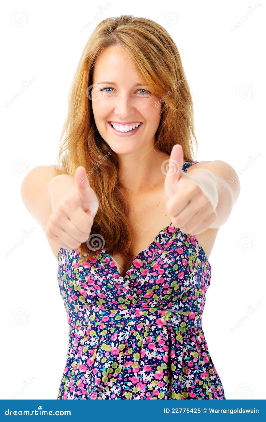 Contented Woman with Two Thumbs Up Stock Image - Image of joyful ...