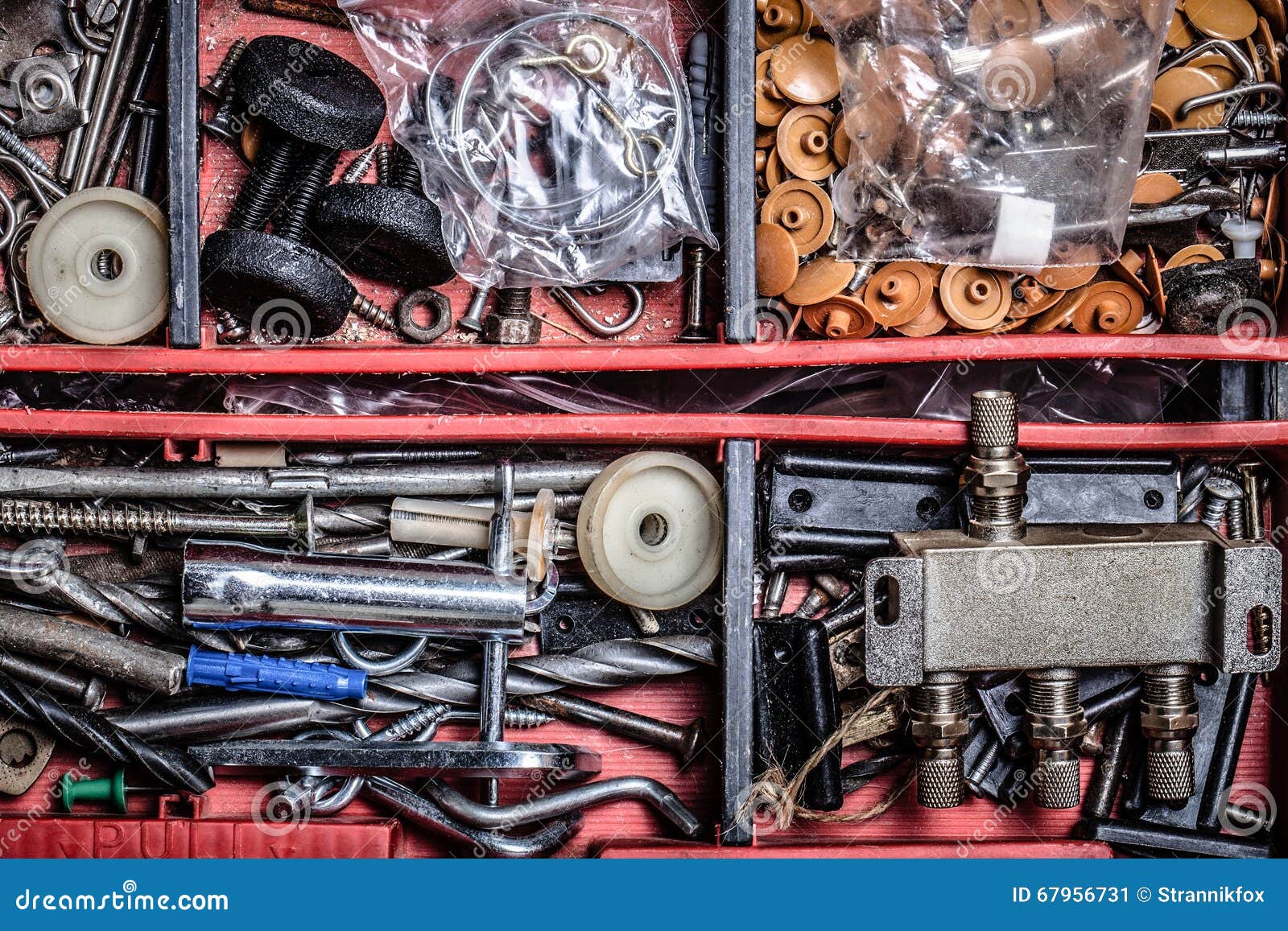 The Contents of the Old Toolbox. Top View Stock Image - Image of retro ...