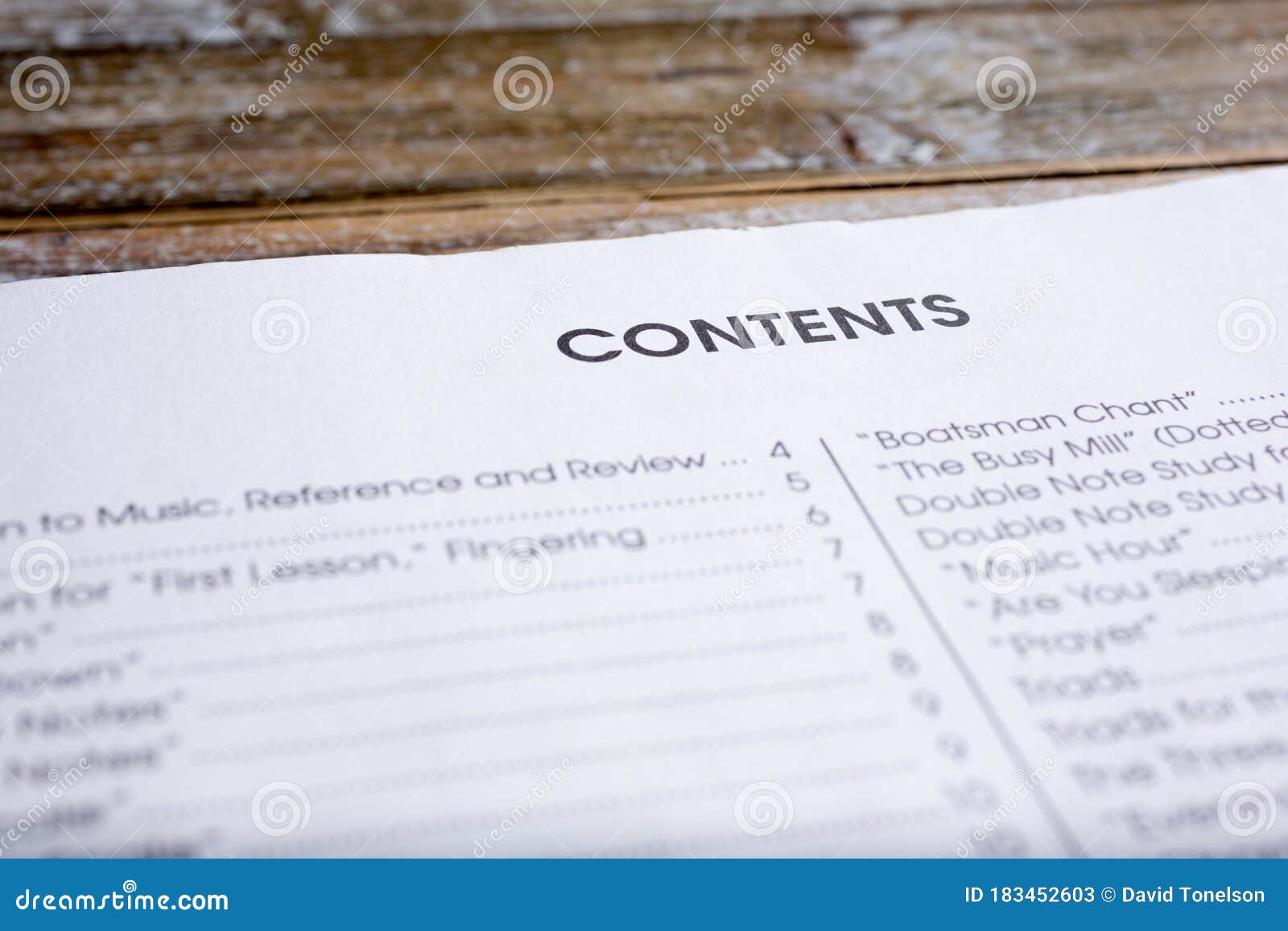 Contents page stock image. Image of contents, backmatter - 183452603