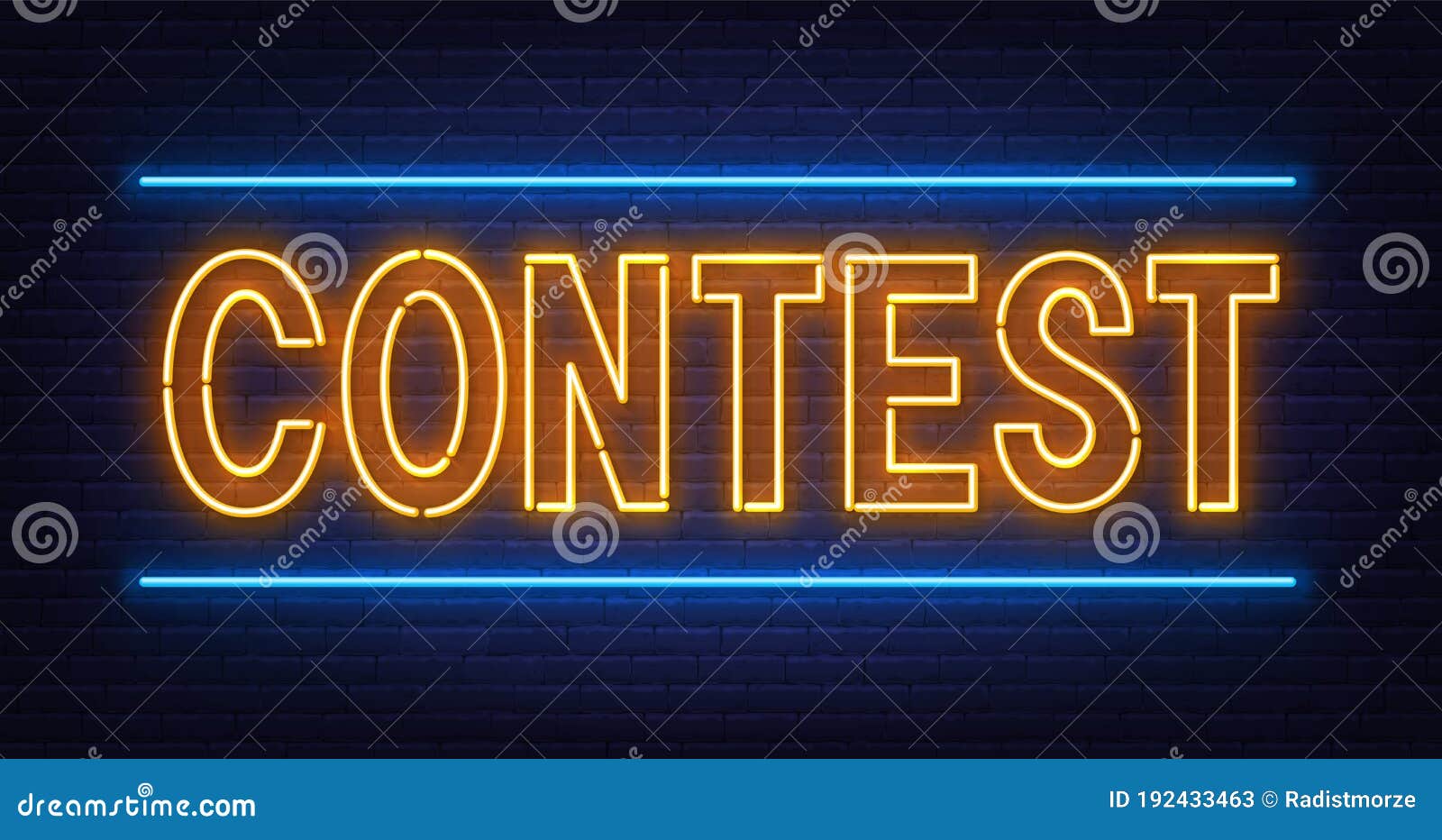 Contest Neon Sign On Brick Wall Background. Cartoon Vector ...