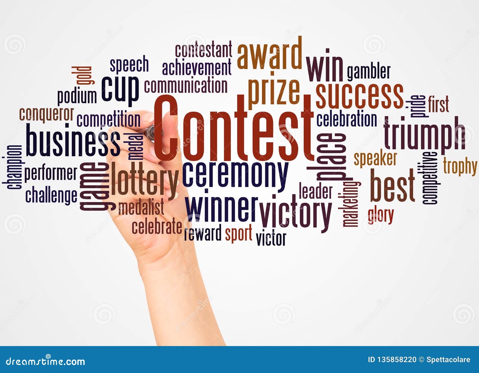 Contest Word Cloud and Hand with Marker Concept Stock Illustration ...