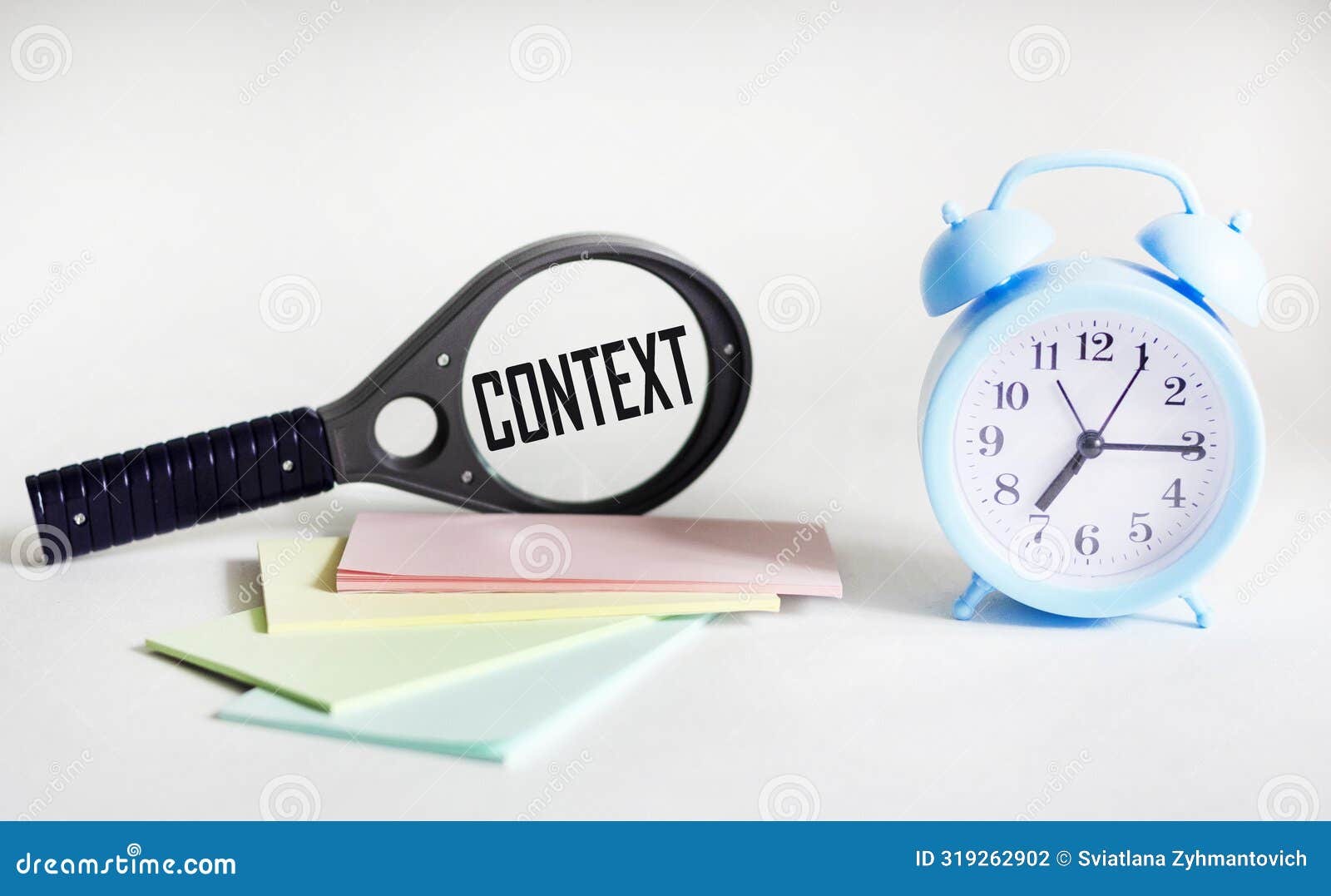 CONTEXT Text On Magnifying Glass And White Background With Clock And ...