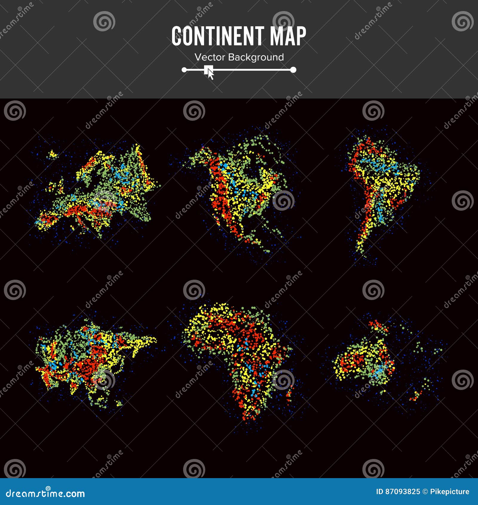 Continent Maps. Abstract Background Vector. Colorful Dots Isolated on ...
