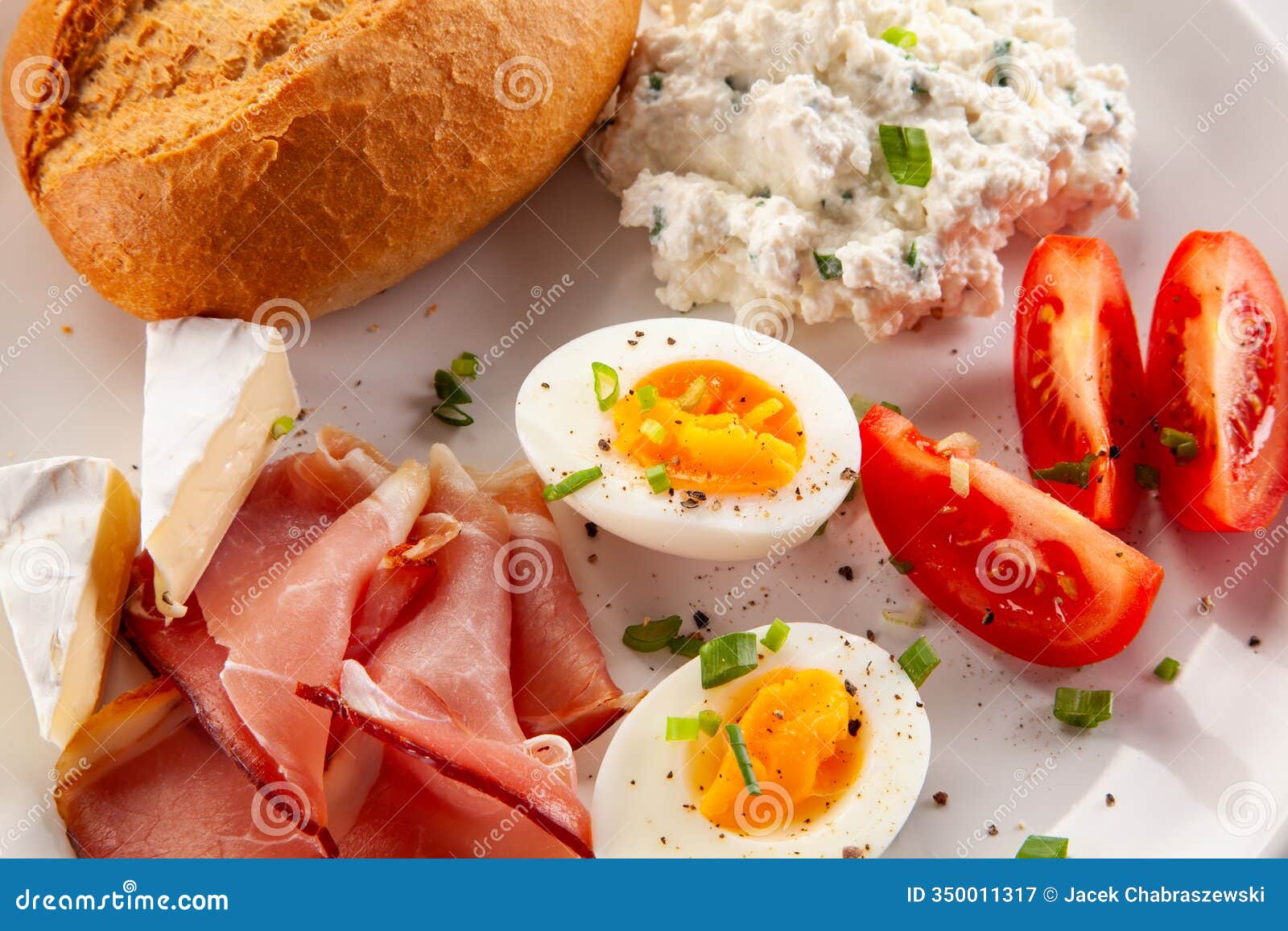 Continental Breakfast - Boiled Eggs, White Cheese, Ham, Tomatoes and ...