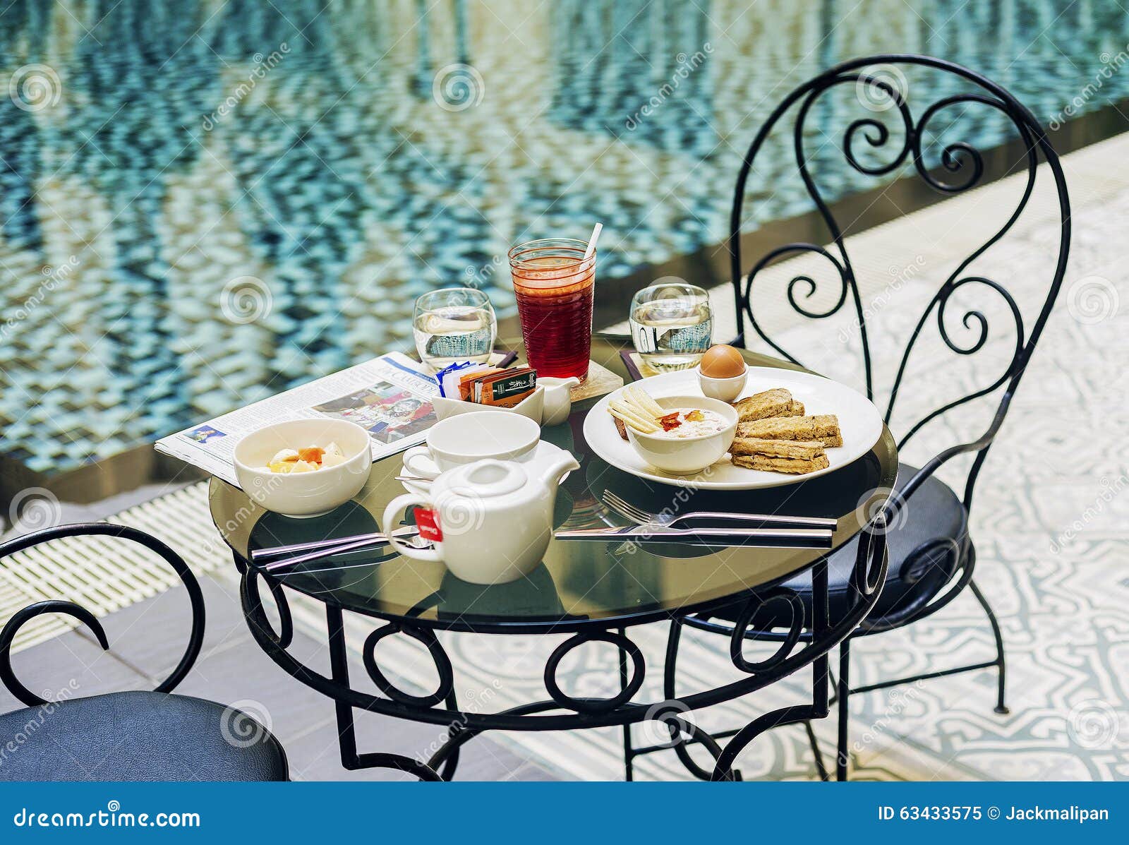 Continental Breakfast Set at Hotel Poolside Editorial Image - Image of ...