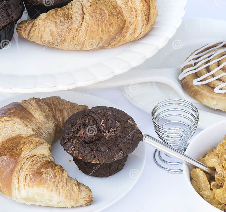 Continental Breakfast Table Setting with Pastries and Cakes Stock Image ...