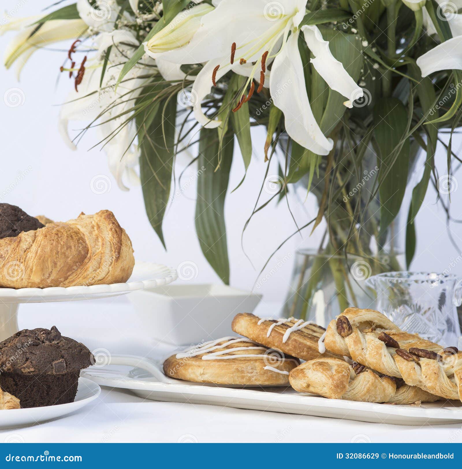 Continental Breakfast Table Setting with Pastries and Cakes Stock Image ...