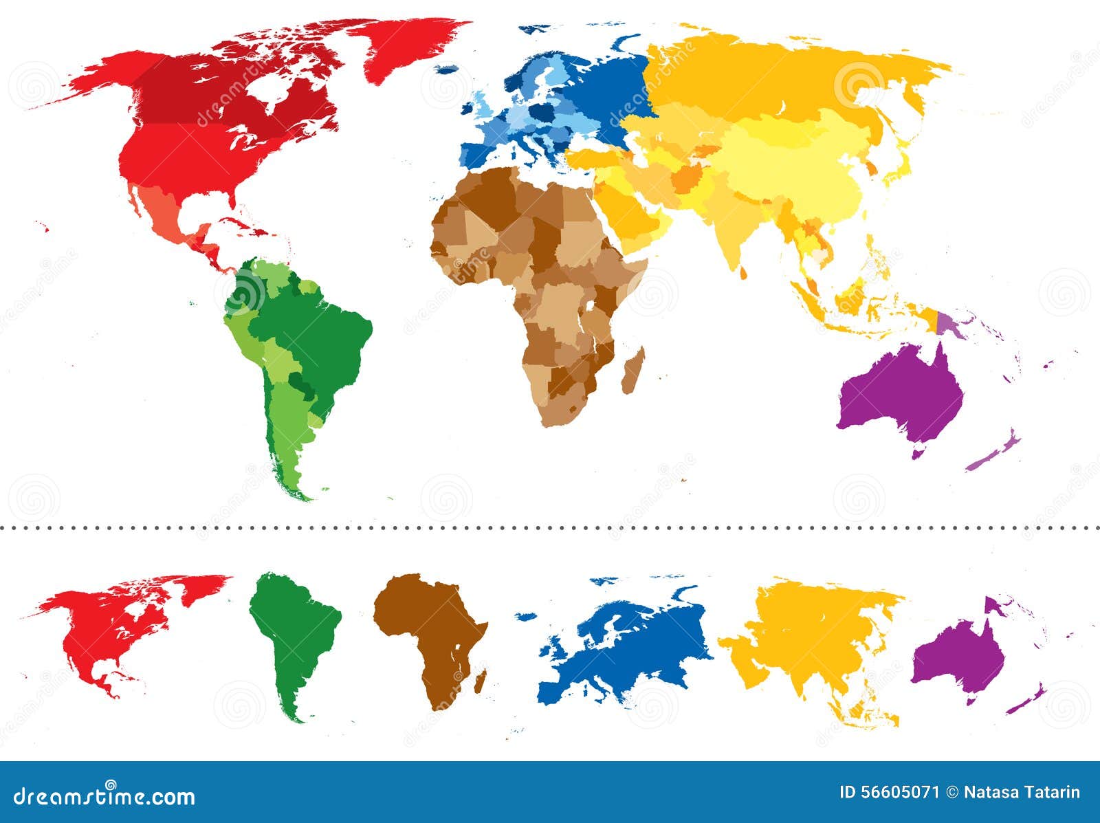 Continentes Del Mapa Del Mundo Multicolores Ilustración del Vector ...