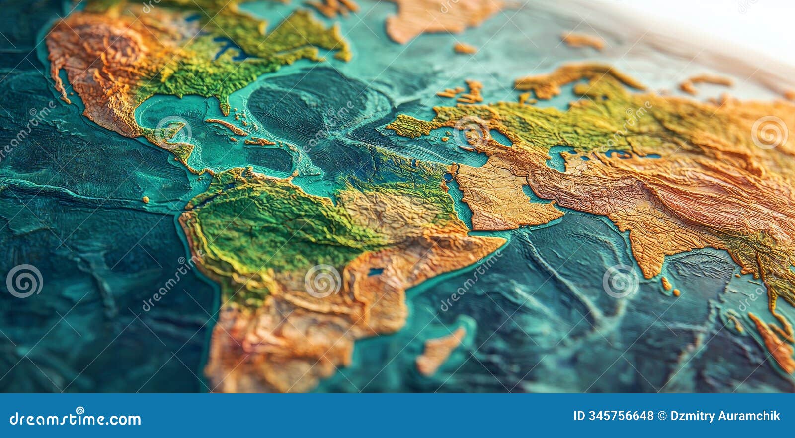 Continents with Blue Depths, Green Continents, World Map, Ocean Depths ...