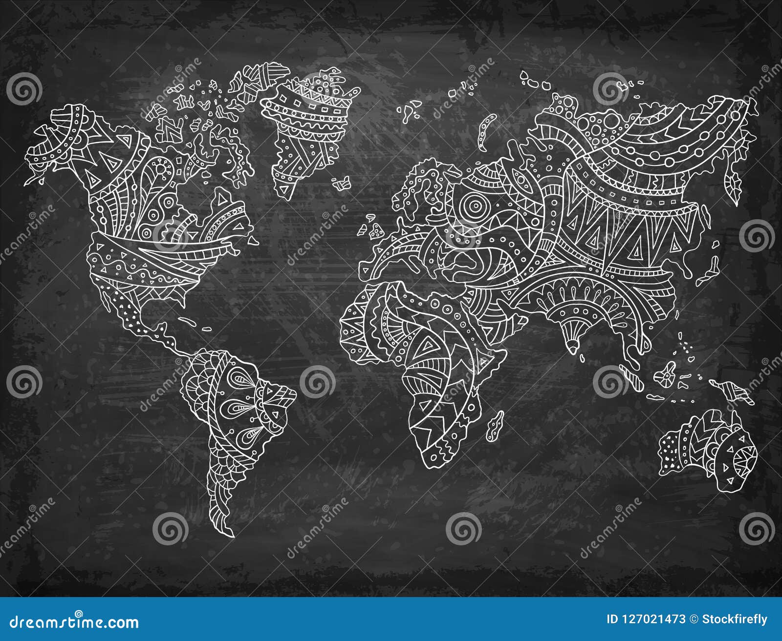 Continents Drawn by Hand with Patterns. Sketch of the World. Vector ...