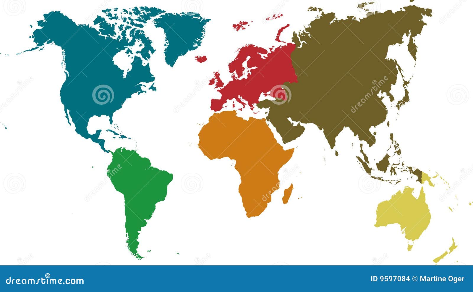 Continents Presented with Different Colors. Stock Vector - Illustration ...