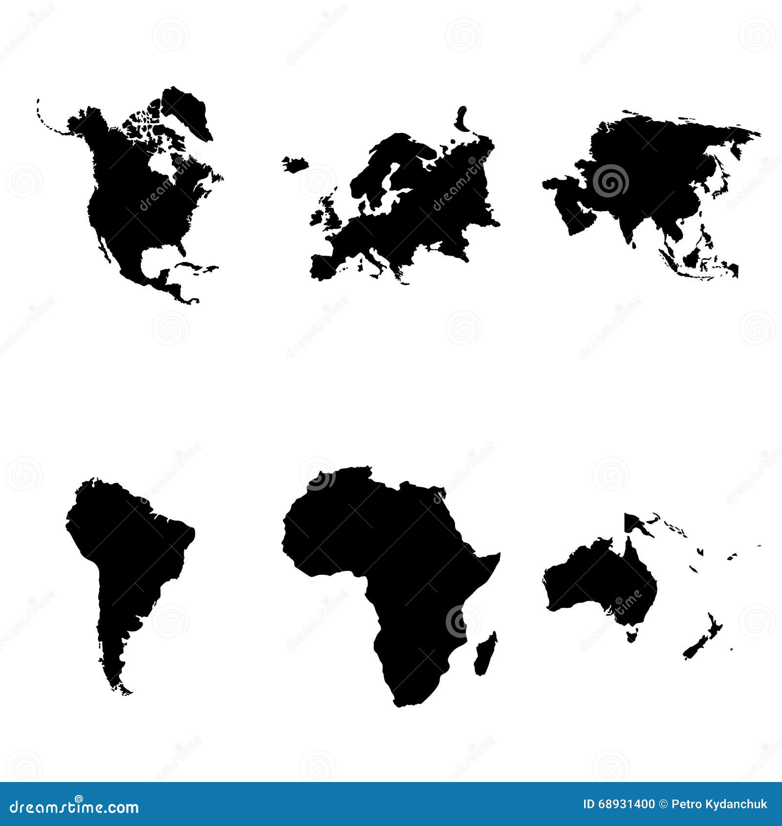 Continents Silhouette Simple Icons Set Stock Vector - Illustration of ...
